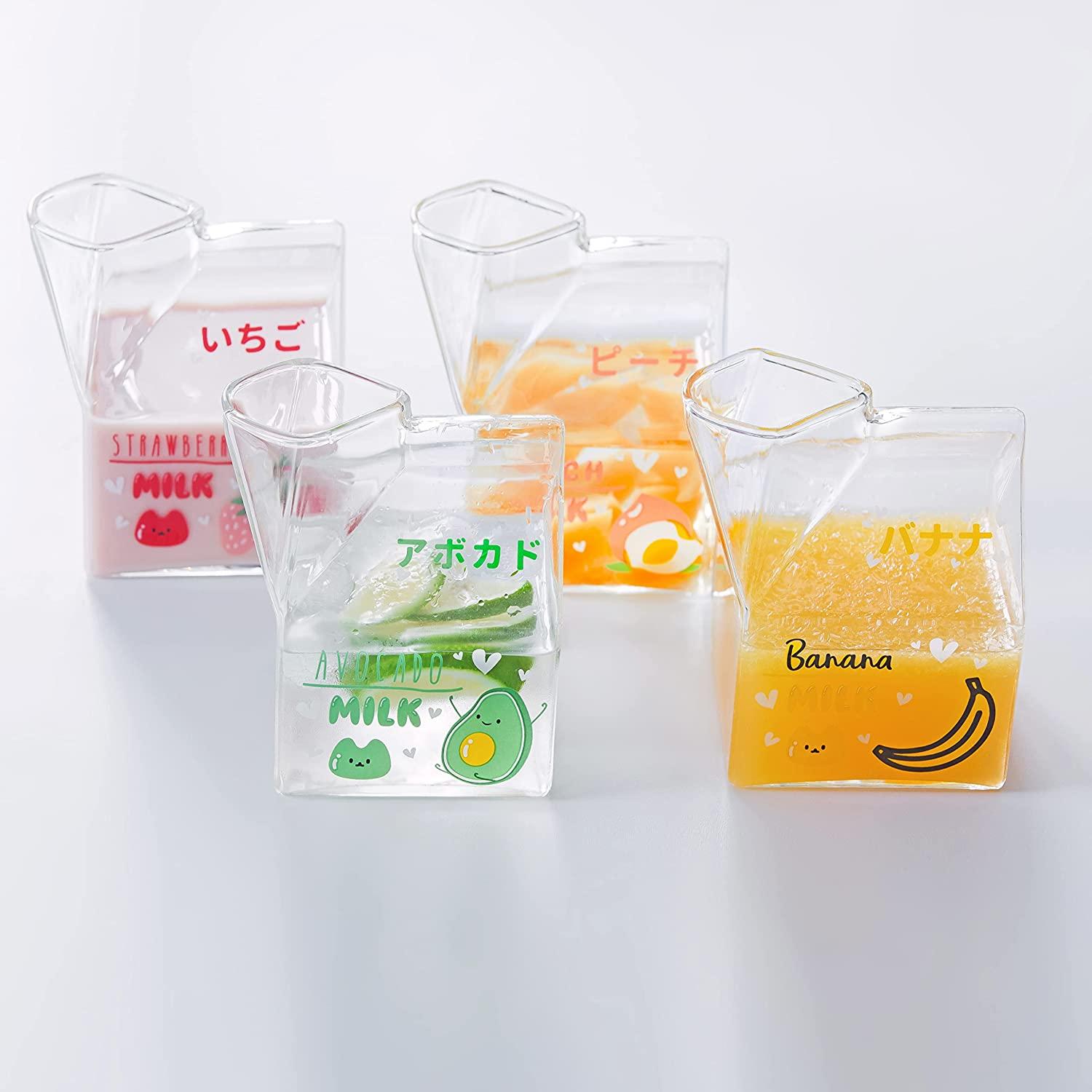 Kawaii Glass Milk Carton Cup - Cute Strawberry Milk Pitcher - Mini ...