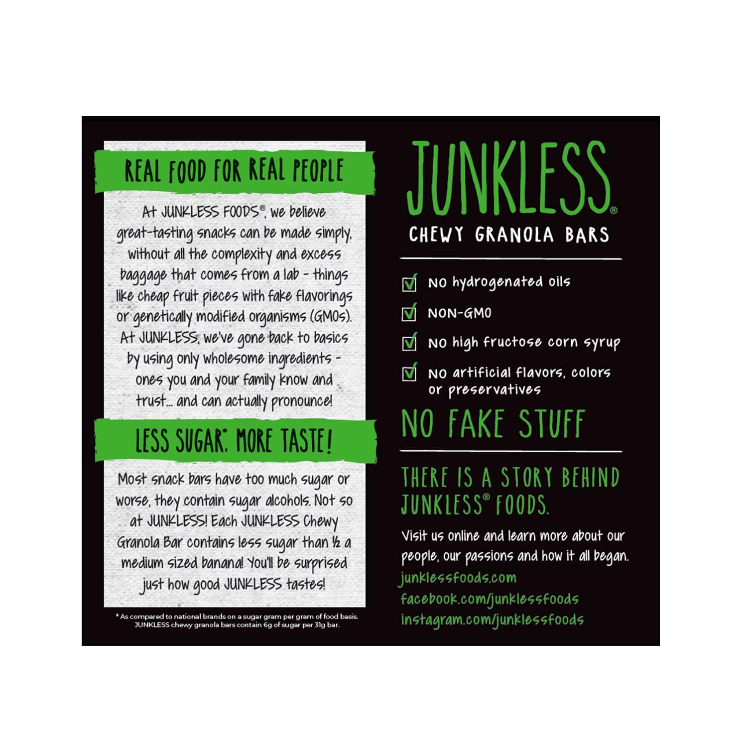 JUNKLESS Chewy Granola Bars Wildflower Honey - Non-GMO, Low Sugar, 24 ...
