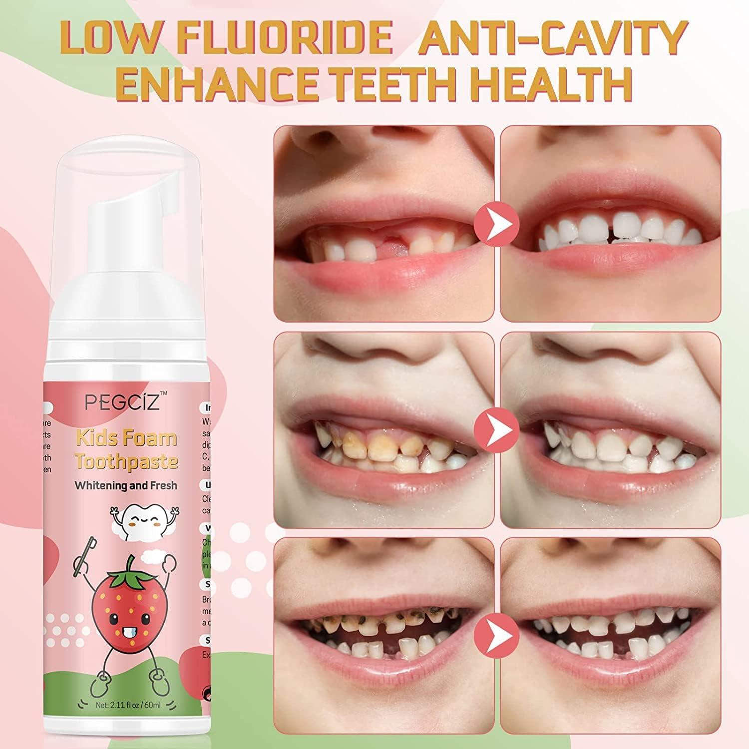 Kids Anti-Cavity Foam Toothpaste with Low Fluoride for Ages 3+, Strawberry & Watermelon Flavors ...