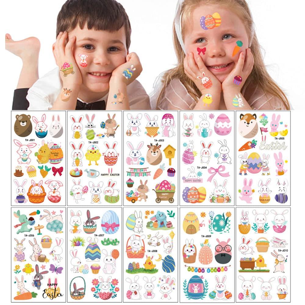 Easter Temporary Tattoos Set - Eggs, Rabbit, Carrot Bunny Designs ...