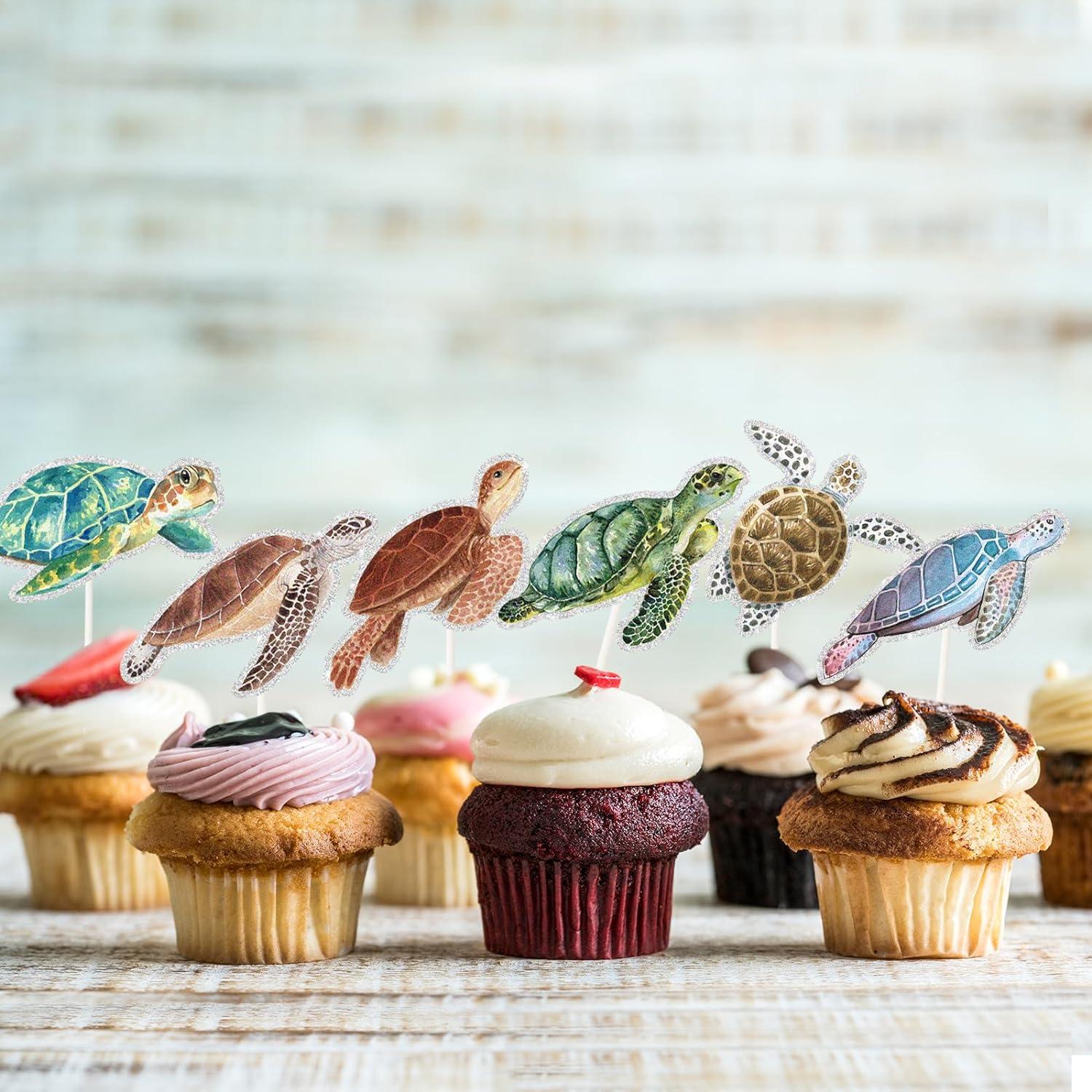 Sea Turtle Cupcake Toppers 18pcs Turtle Swimming Sea Creatures Cake ...