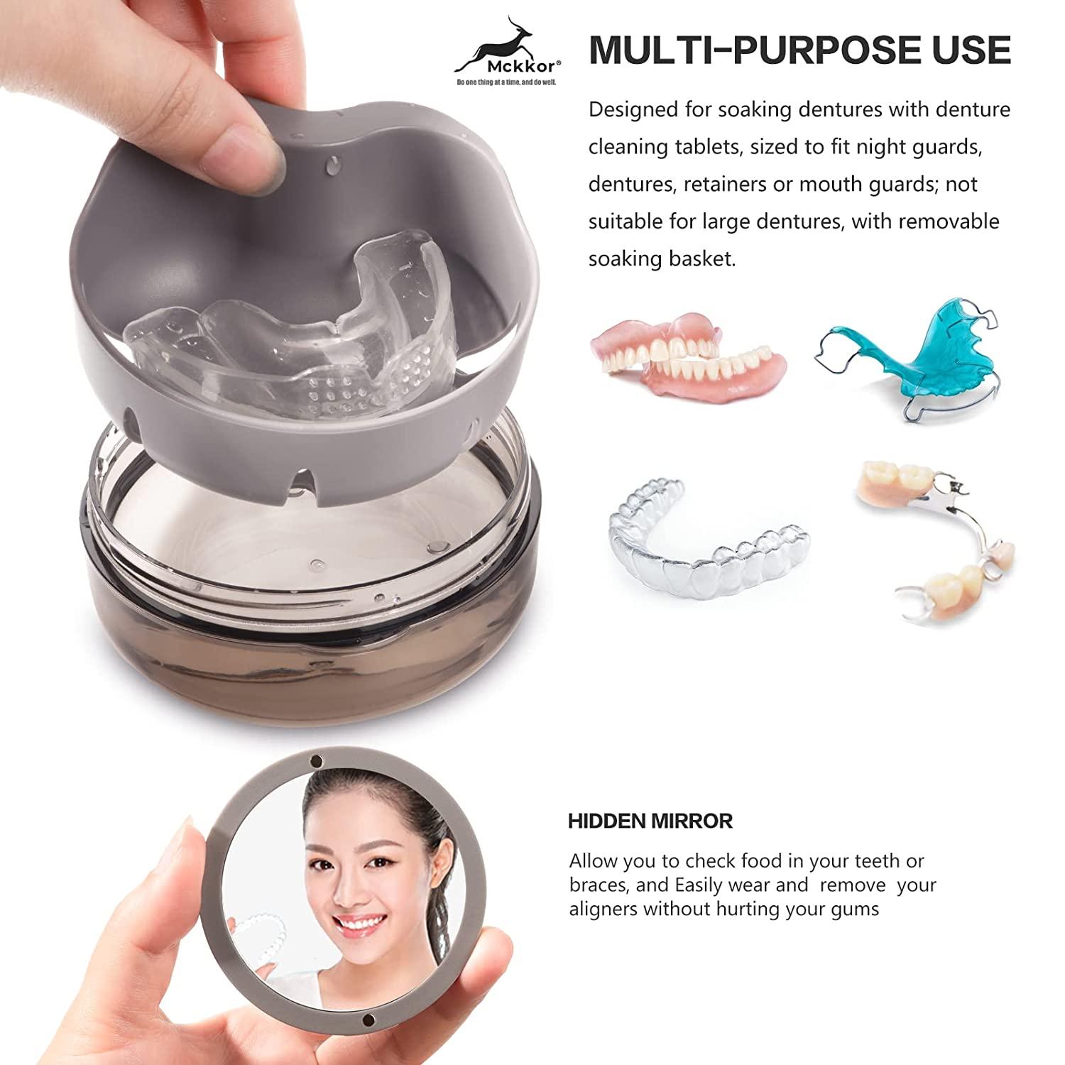 Denture Case for Travel - No-Leak Denture Bath with Strainer & Mirror ...
