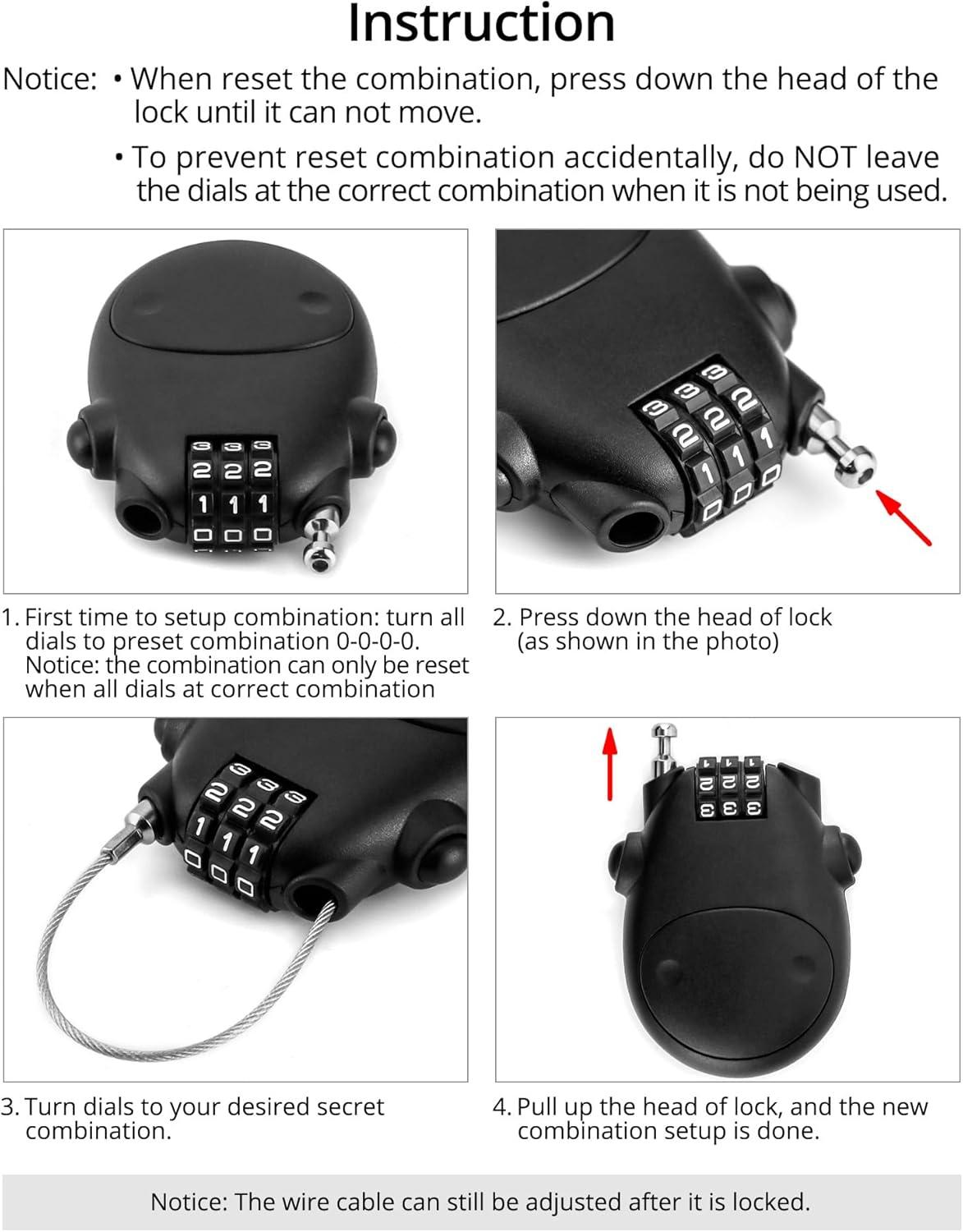 QWORK Retractable Cable Lock - 4 Pack Security Password Locks for ...