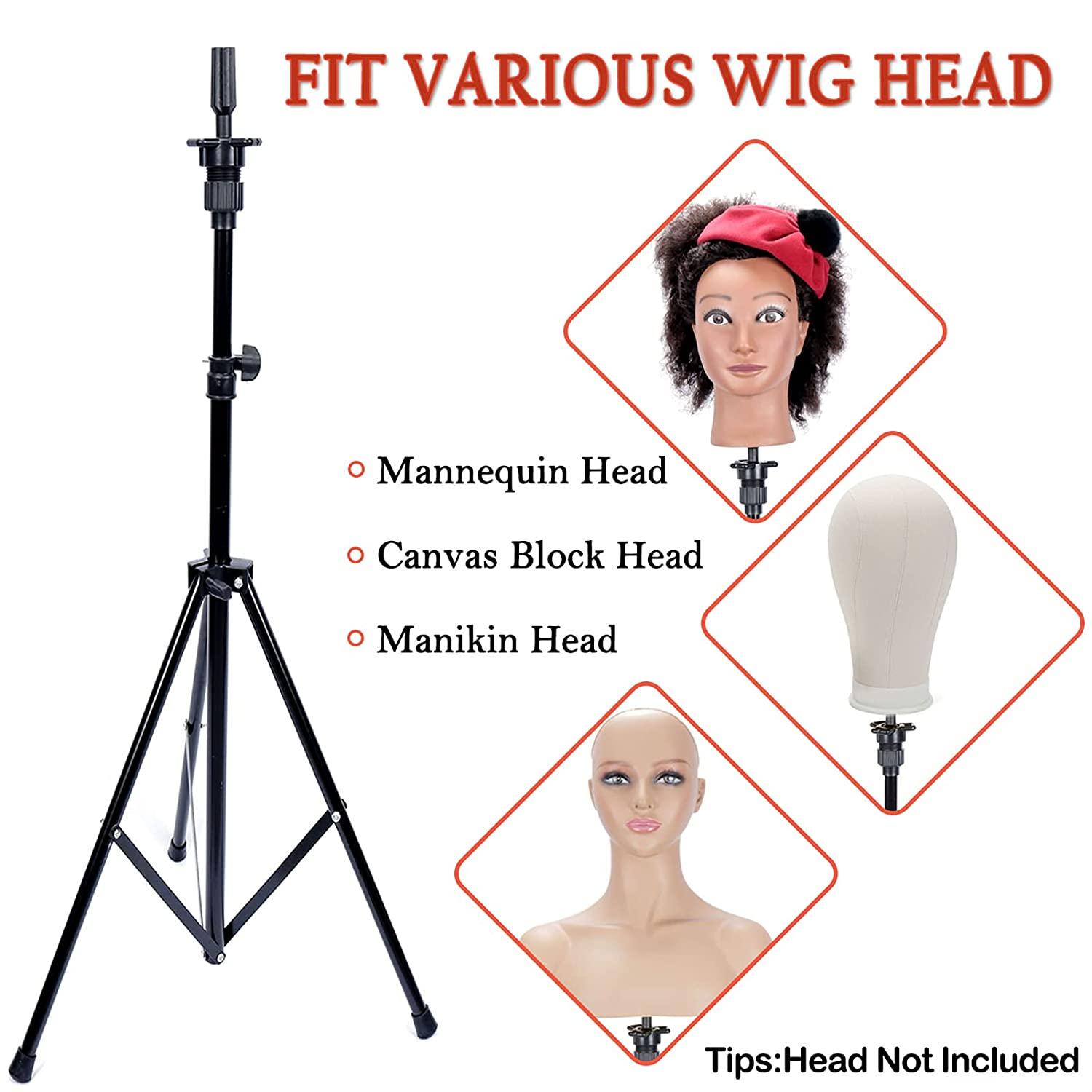 Adjustable Wig Stand Tripod - 57 Inch Mannequin Head for Wigs, Hair ...
