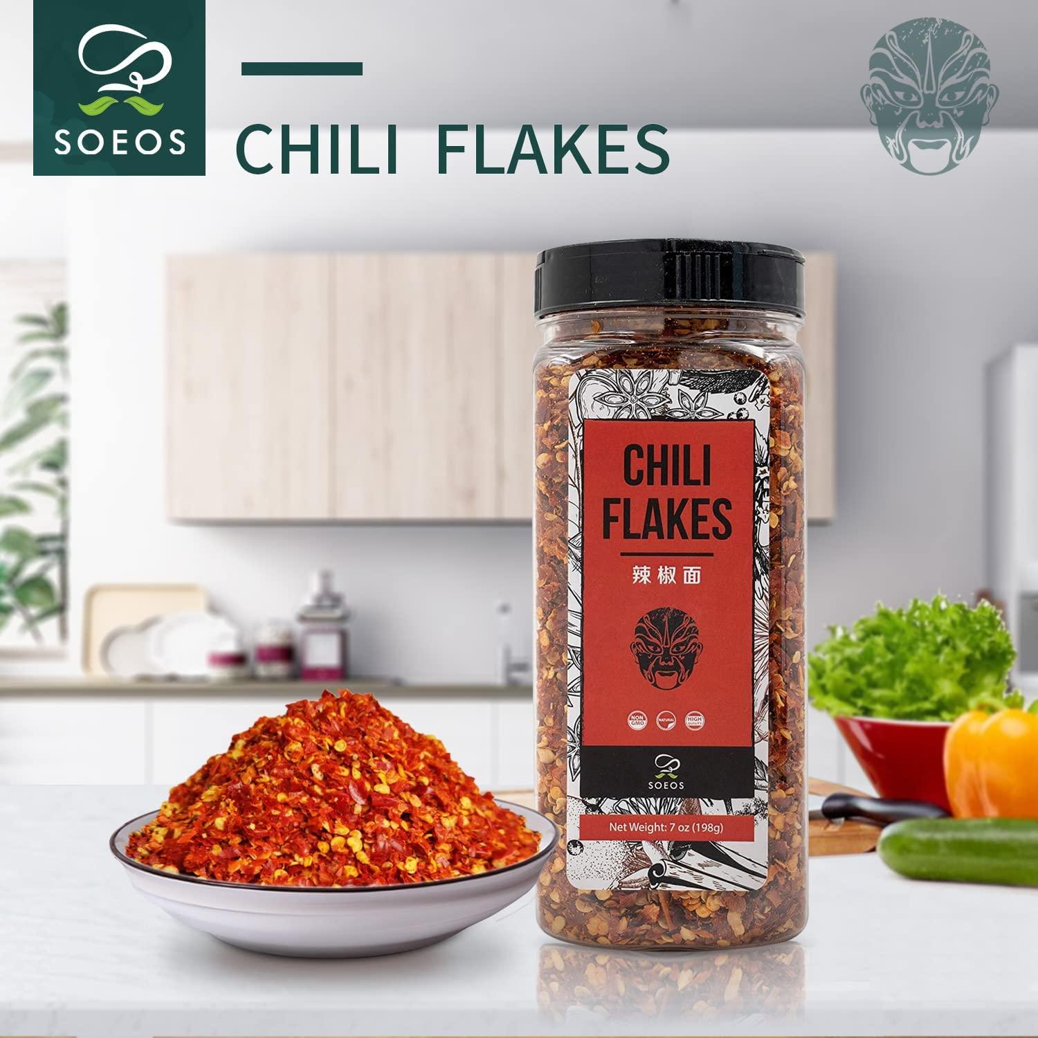 Soeos 7oz Sichuan Chili Flakes - Non-GMO, All Natural, Medium Hot ...