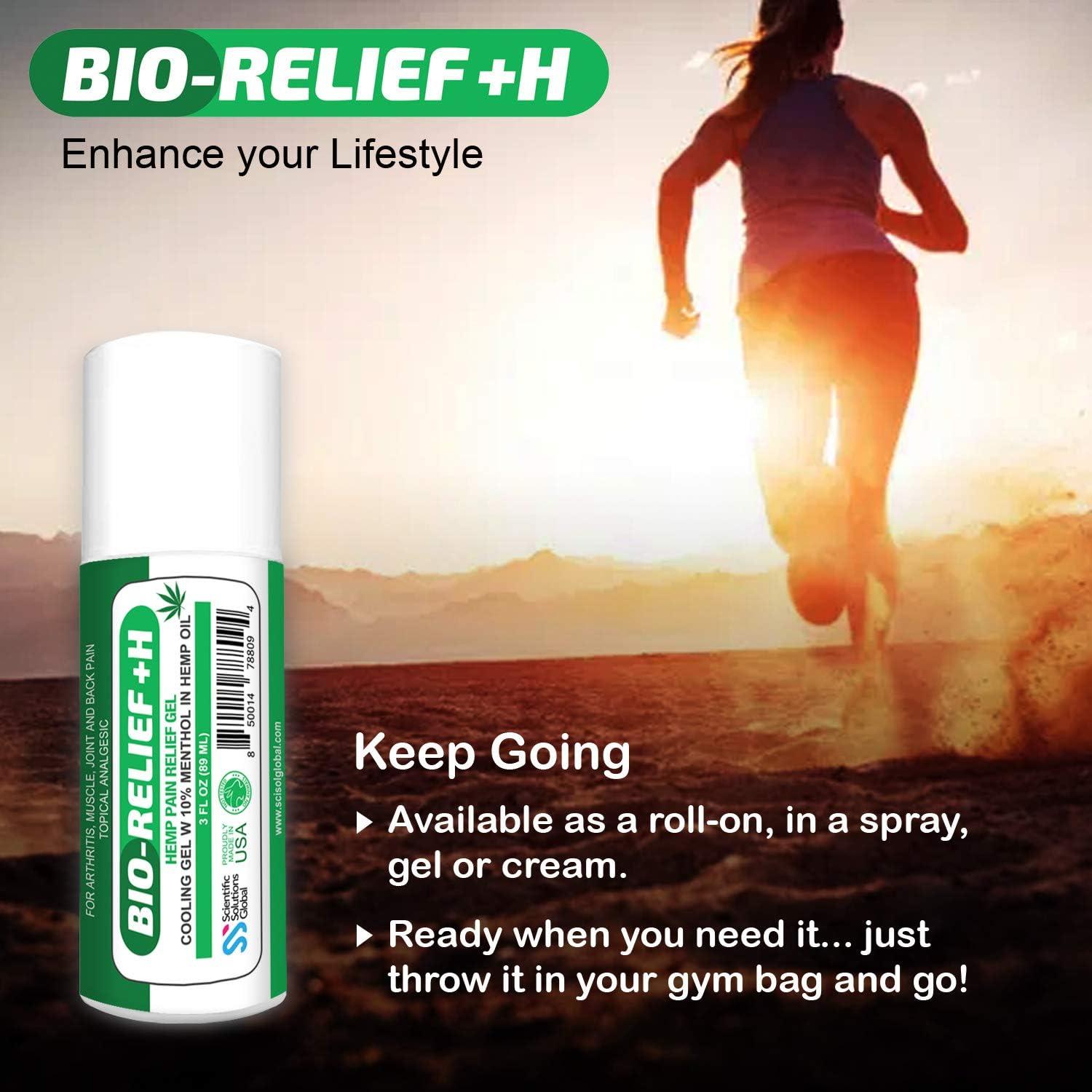 BIO-RELIEF +H Hemp Pain Relief Gel 3 oz Roll-on | 10% Menthol ...