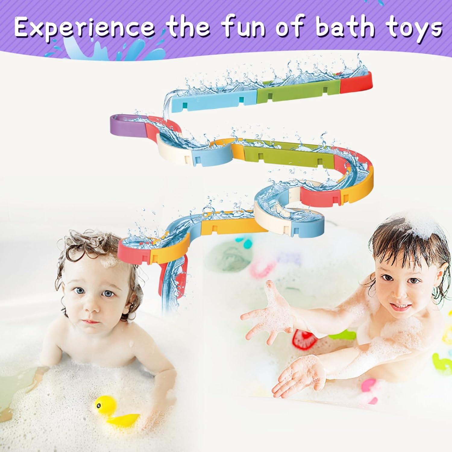 Bath Toy Set with Duck Slide Track Game for Kids - 37Pcs Water Toys for ...