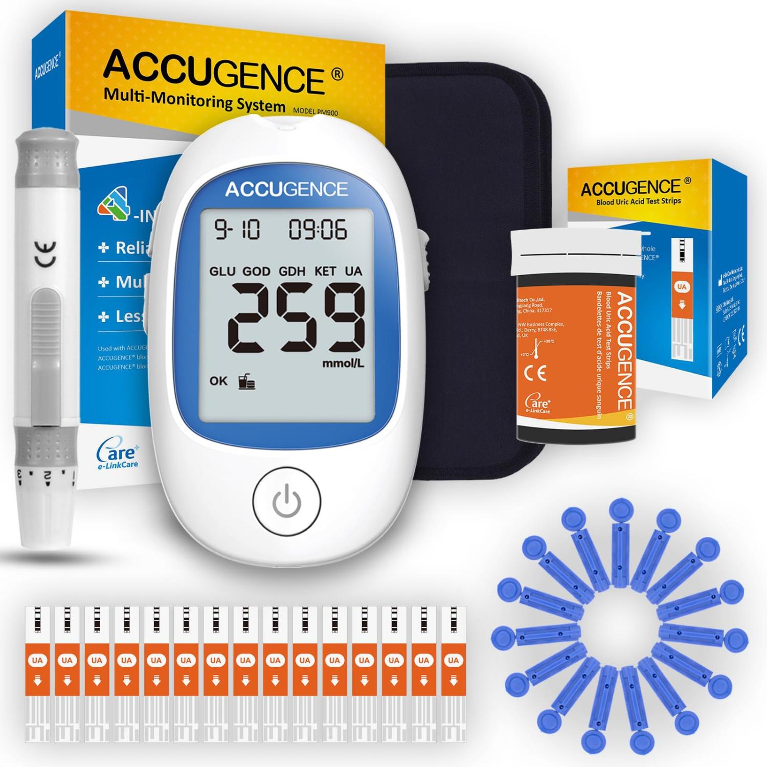 ACCUGENCE Uric Acid Test Kit with 3in1 Meter - Fast Results for Home ...