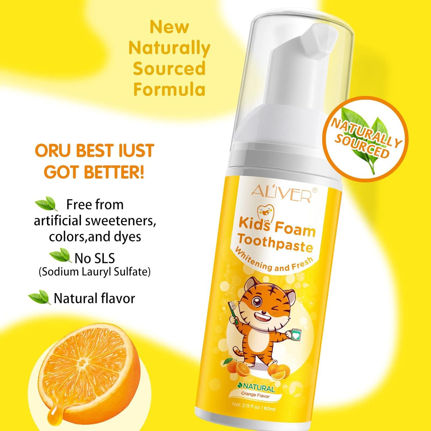 Kids Foam Toothpaste 2-Pack | Low Fluoride Anticavity Formula for U-Shaped Toothbrush | Orange ...