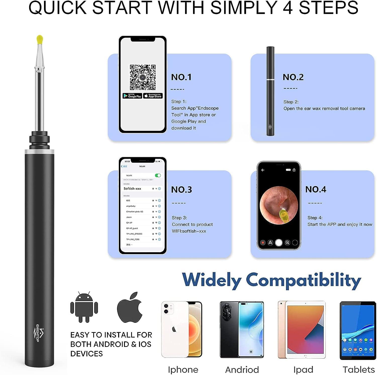 3.9mm HD Ear Scope Endoscope with Earwax Removal Tools - iPhone, iPad ...