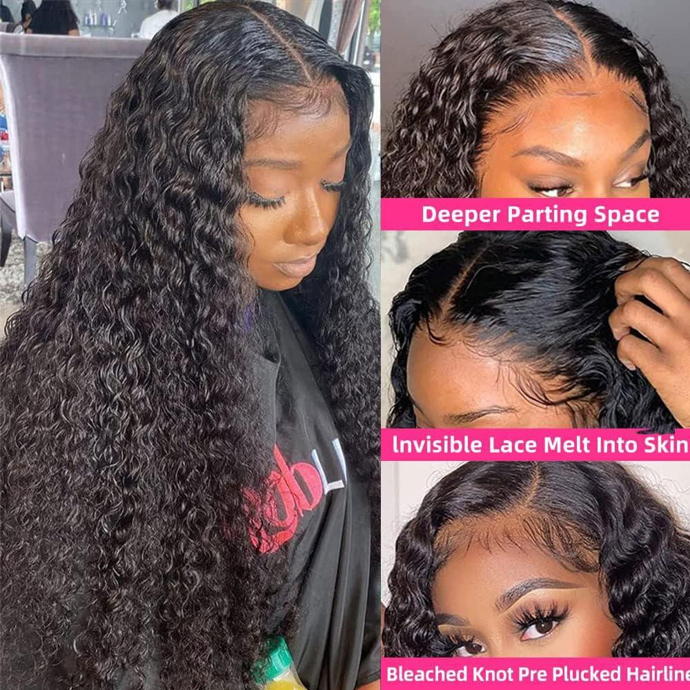 20 Inch Deep Wave Human Hair Lace Front Wig - 150% Density Pre Plucked ...