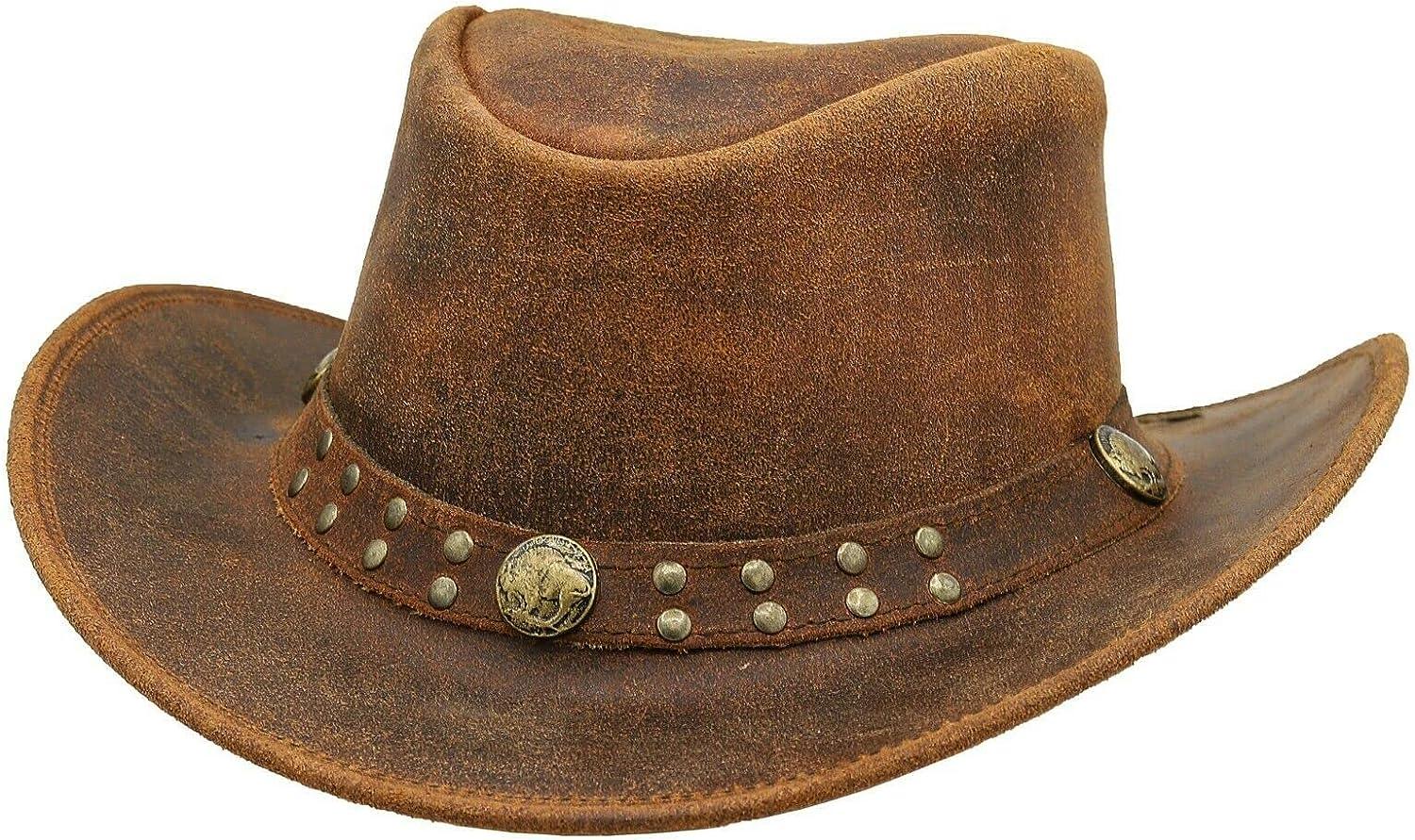SideWinder Australian Cowboy Leather Hat - Unisex Men and Women Outback ...