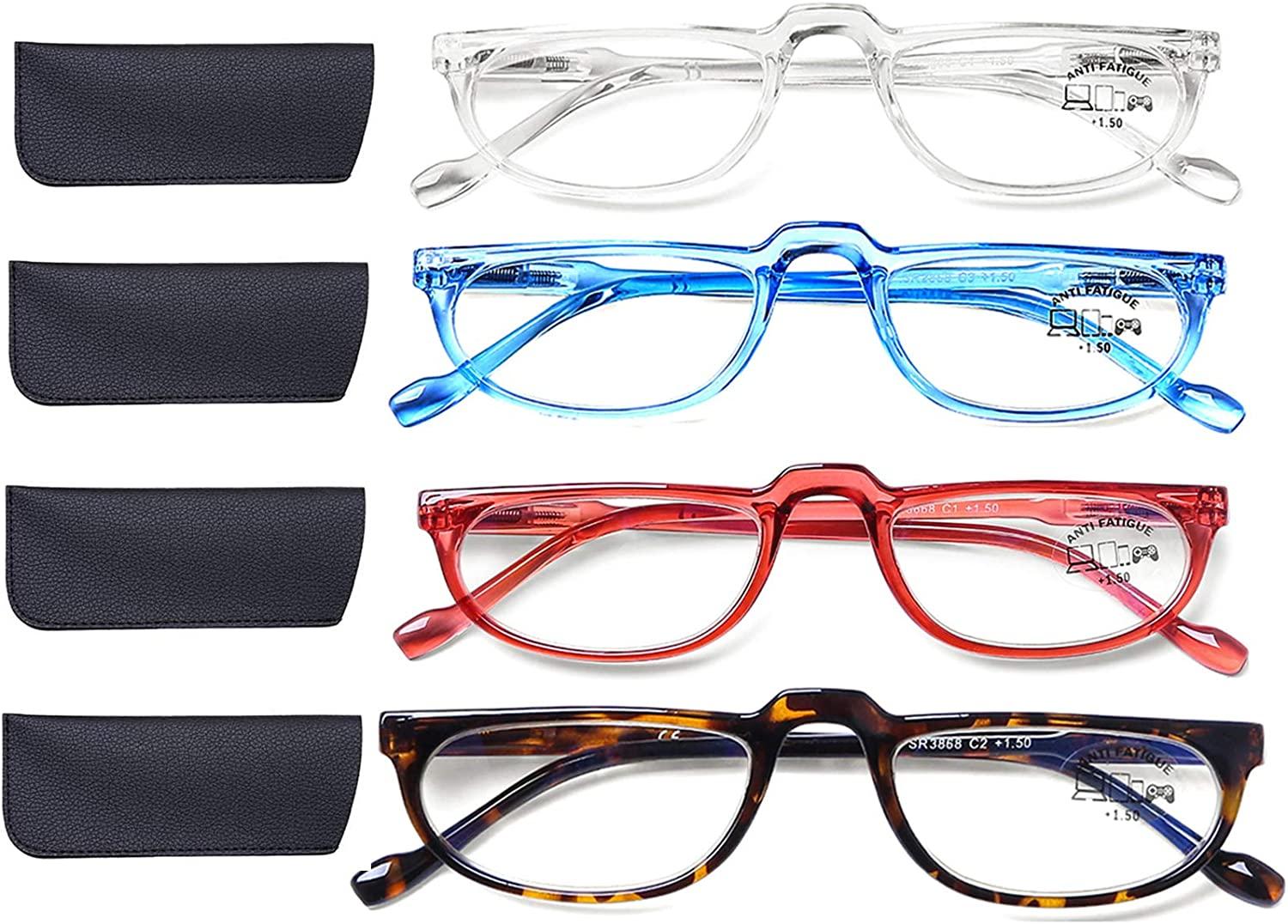 Blue Light Blocking Half Moon Frames Reading Glasses 2.75 4 Pack - Anti ...