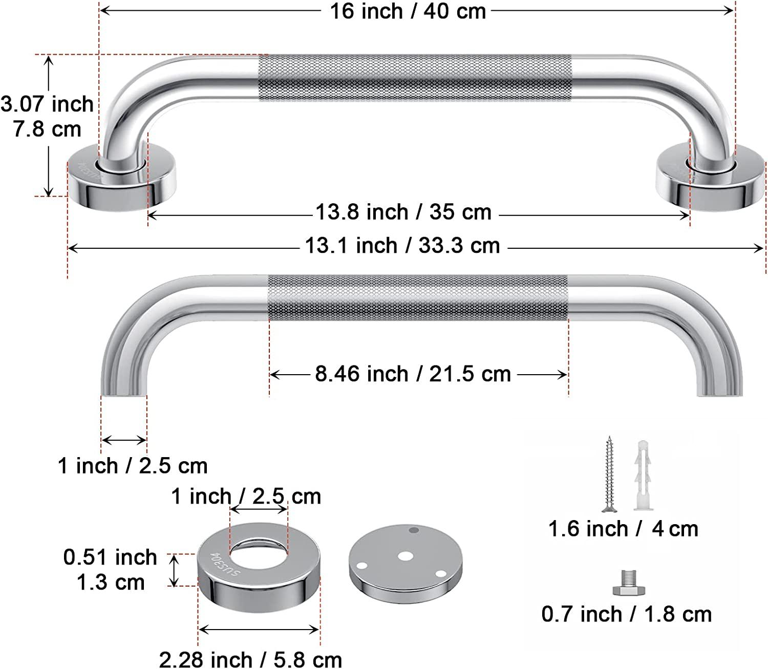 16 Inch Anti-Slip Shower Grab Bar iMomwee Chrome Stainless Steel ...