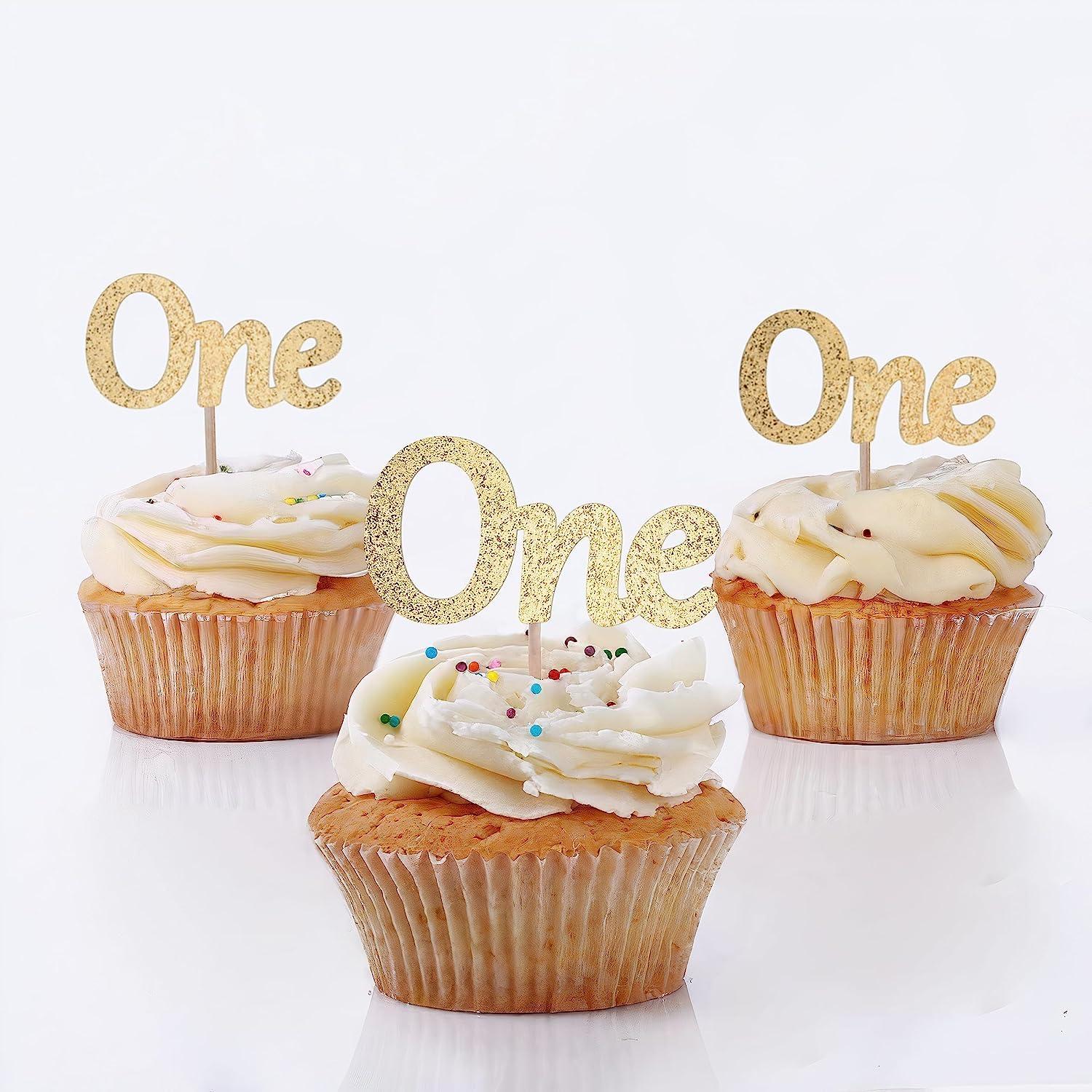 PACK of 24pcs Toppers Gold Number One Toppers First Birthday Cake ...