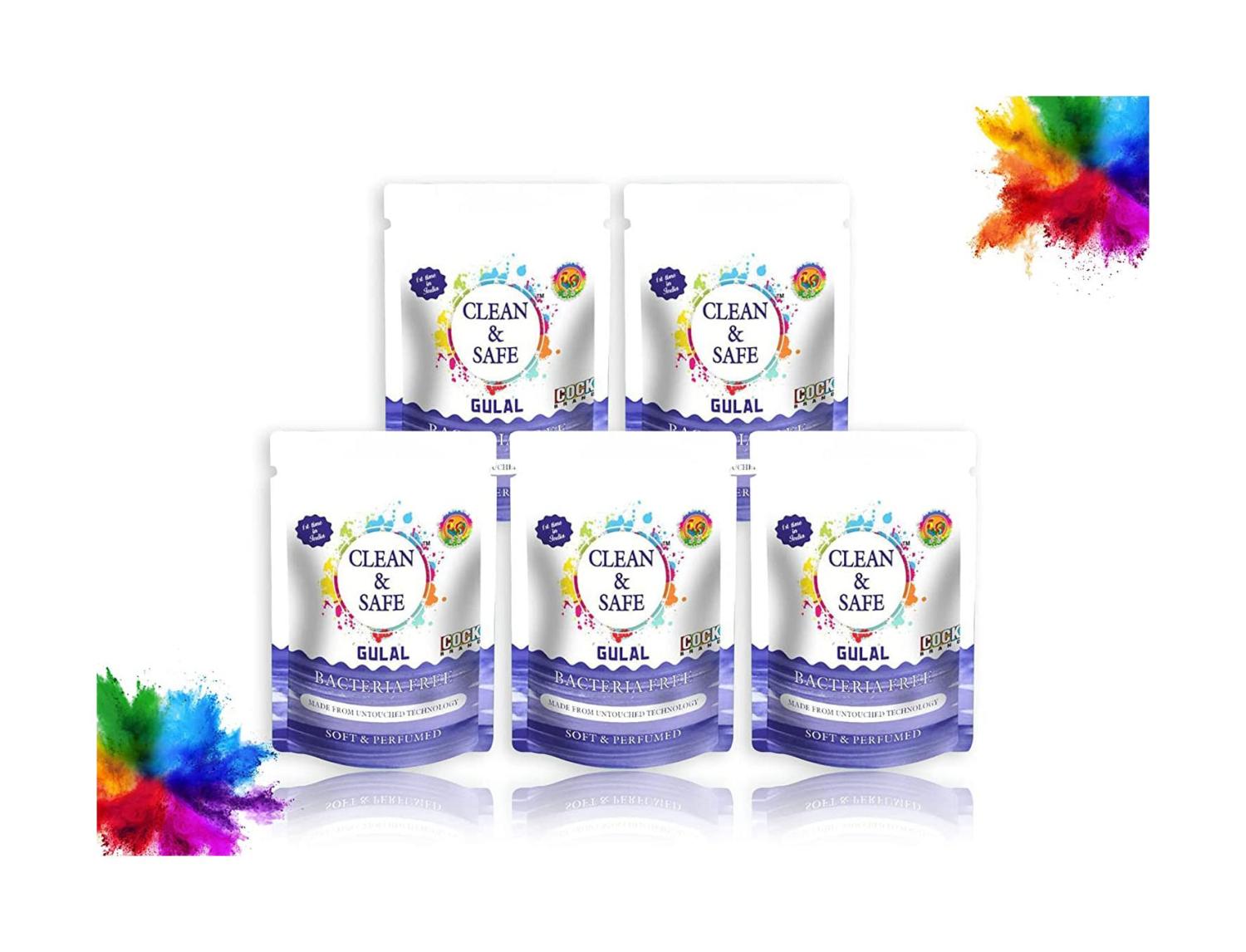 Clean and Safe Gulal Blue (Pack of 5) | Bacteria-Free gulal | 100% ...