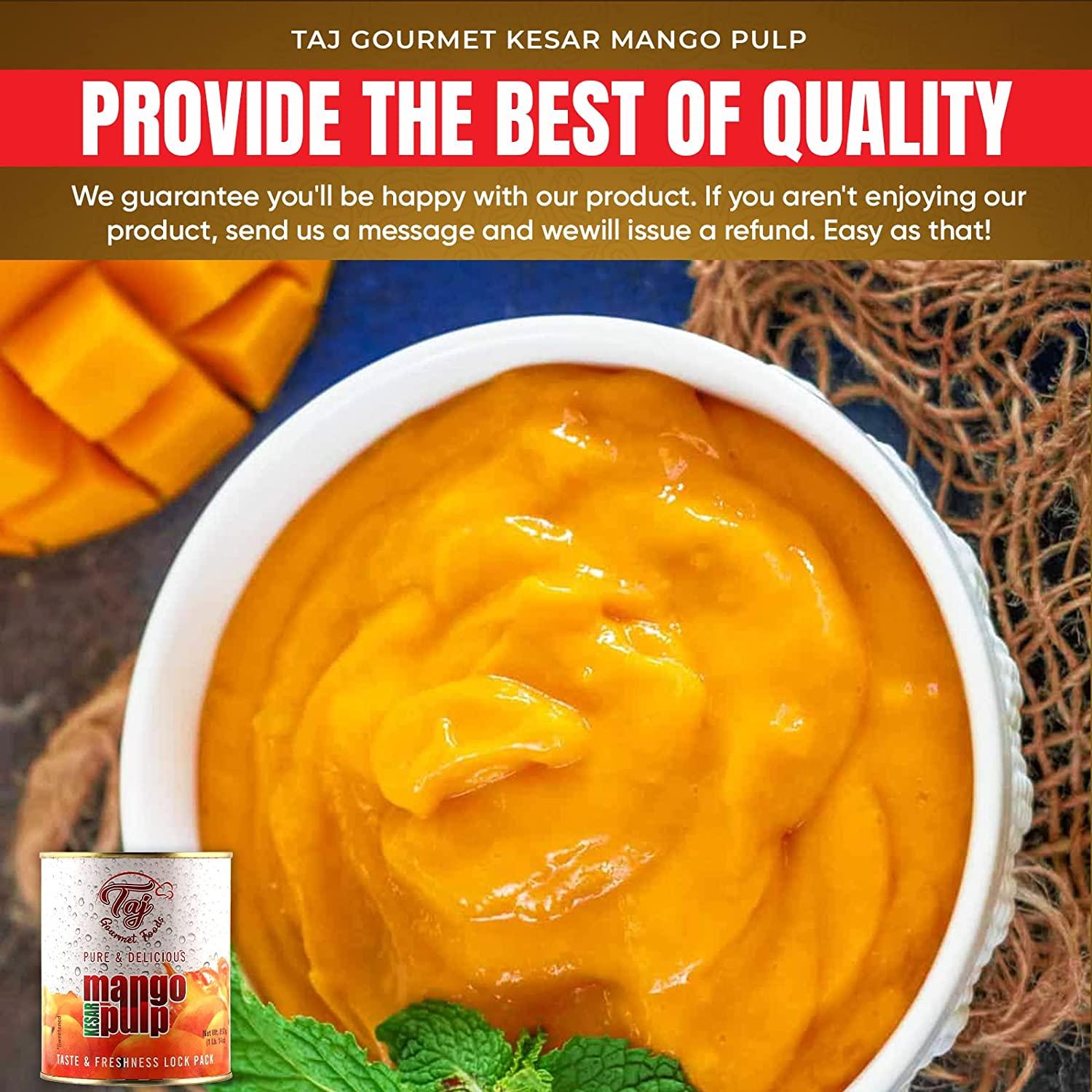 TAJ Kesar Mango Pulp 30oz - Sweetened Mango Puree for Delicious Recipes ...