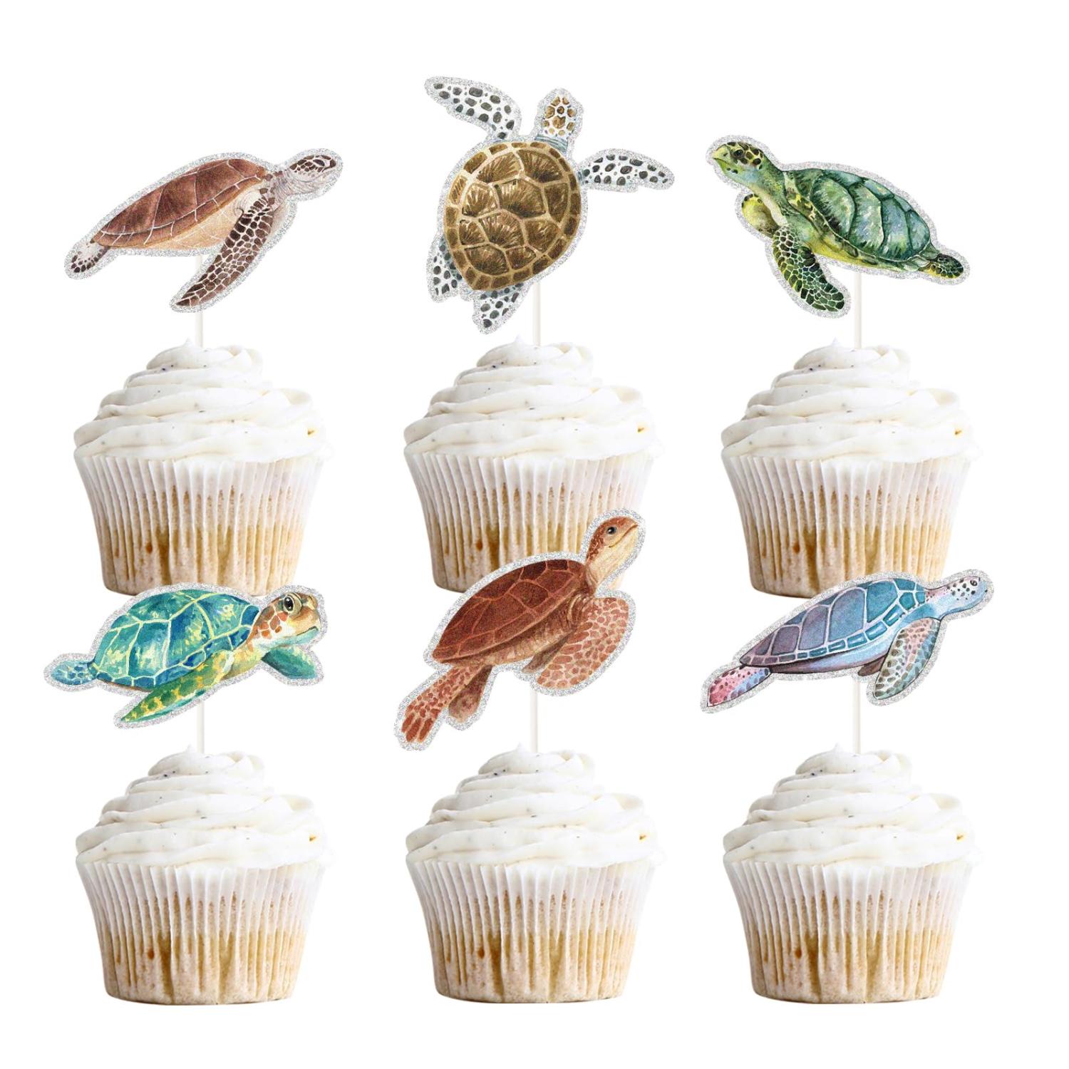Sea Turtle Cupcake Toppers 18pcs Turtle Swimming Sea Creatures Cake ...