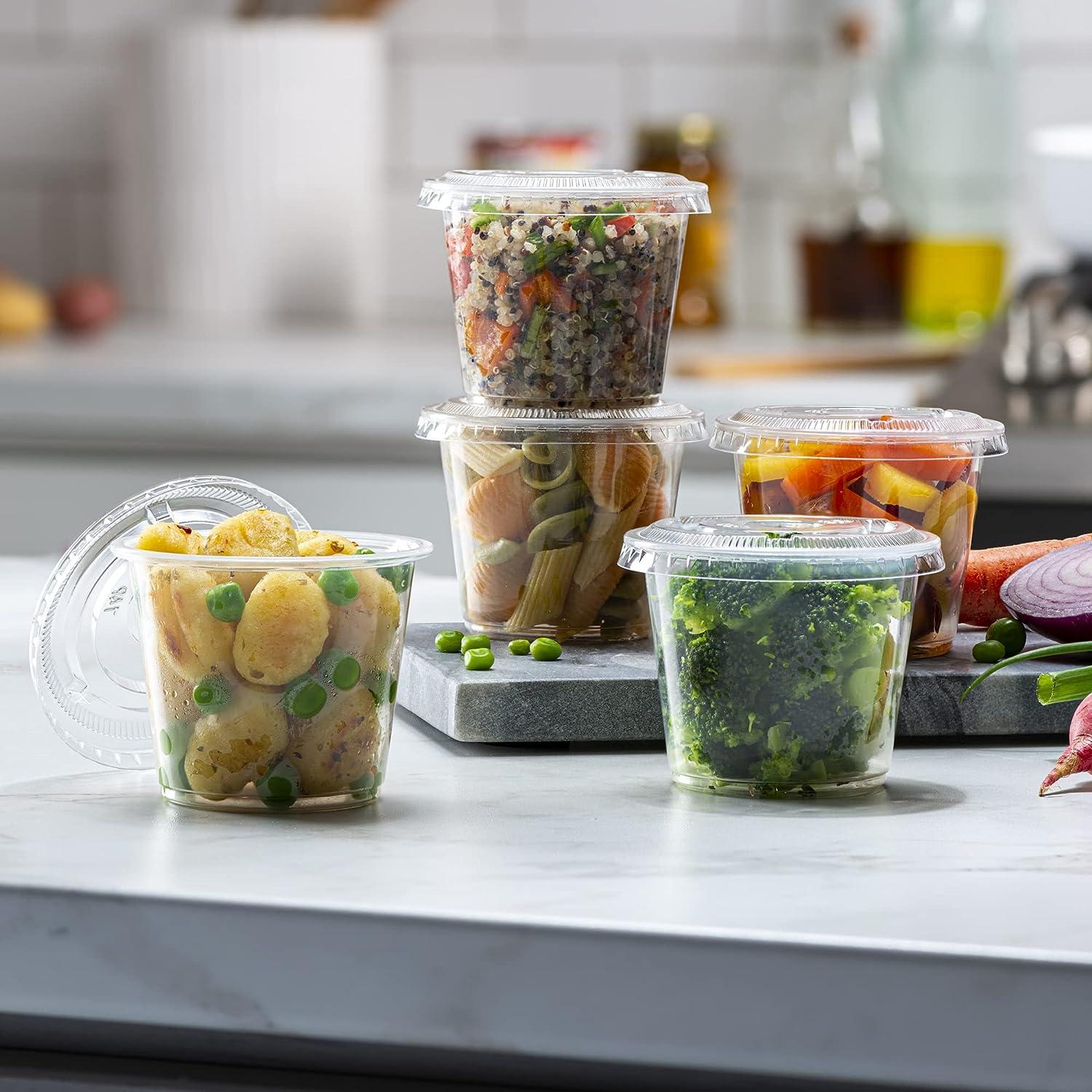 5 oz - 200 Sets Clear Disposable Plastic Portion Cups with Lids for ...