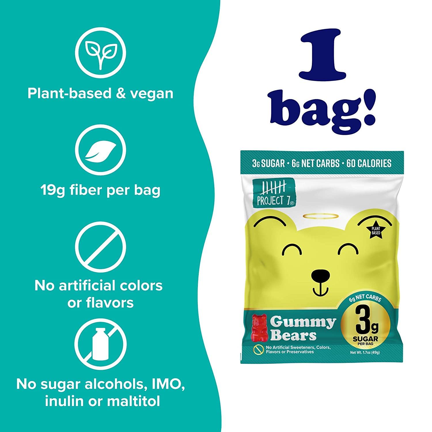 Project 7 Low Sugar Gummy Bears - Keto & Vegan Candy with 3g Sugar - 1 ...