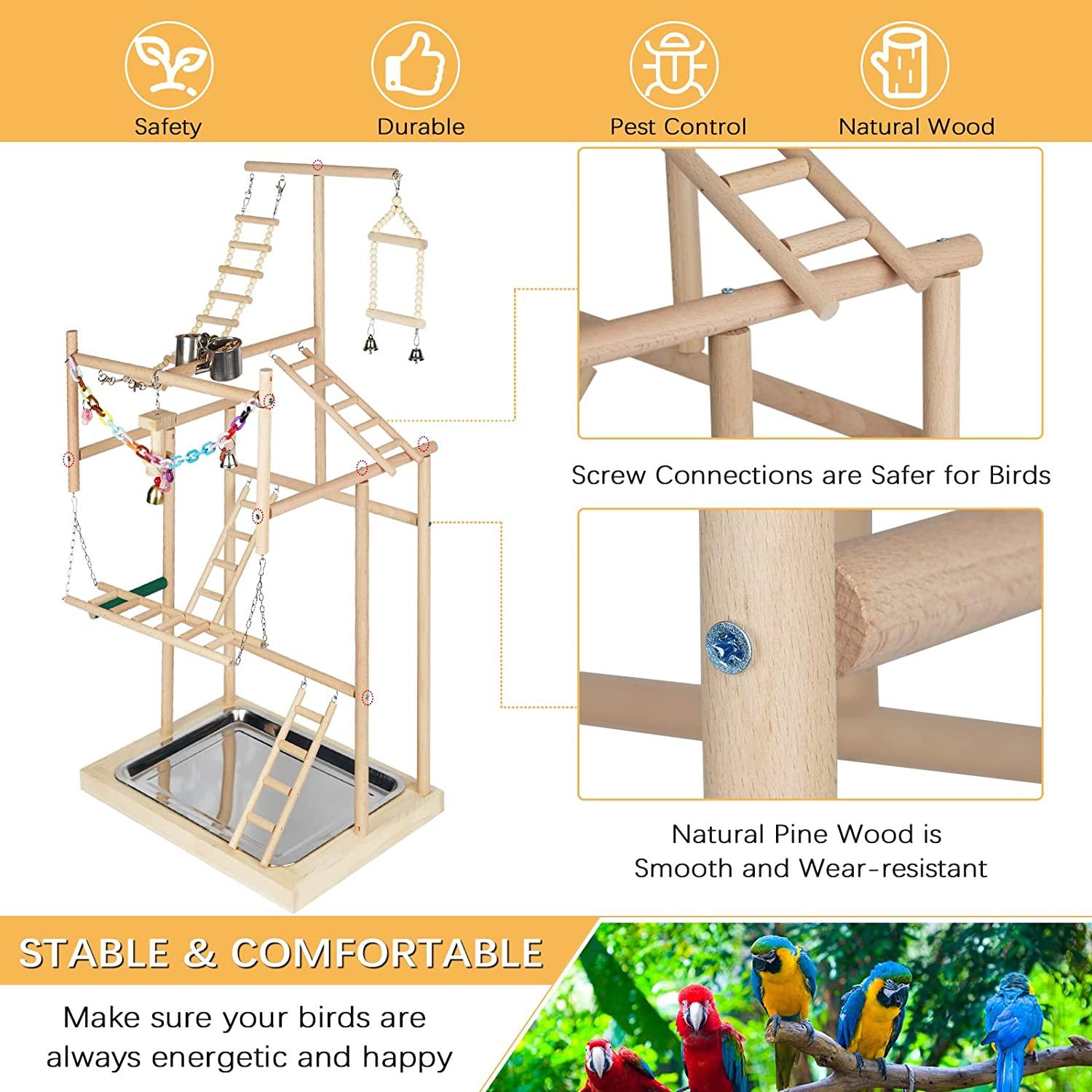 Ibnotuiy Pet Parrot Playstand - Bird Playground with Wood Perch, Ladder ...