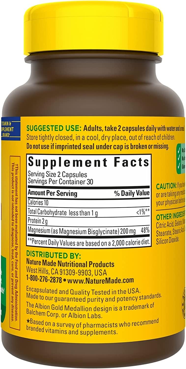 Nature Made Magnesium Glycinate 200mg Dietary Supplement - Muscle ...