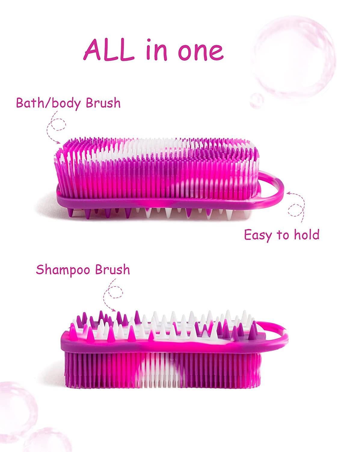 Silicone Exfoliating Body Scrubber Loofah+Scalp Massager+Shampoo Brush ...