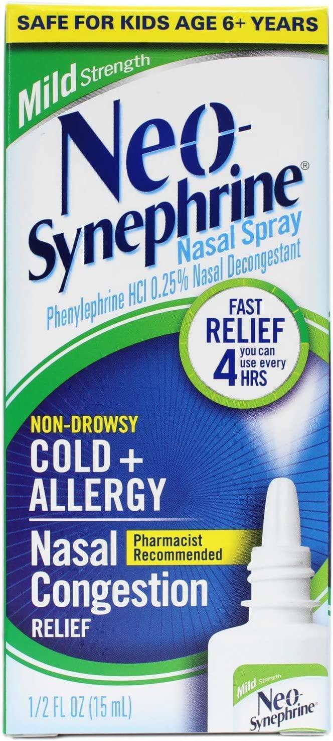 Neo-Synephrine Nasal Spray MILD Formula 0.5oz (Pack of 3) - Fast Nasal ...