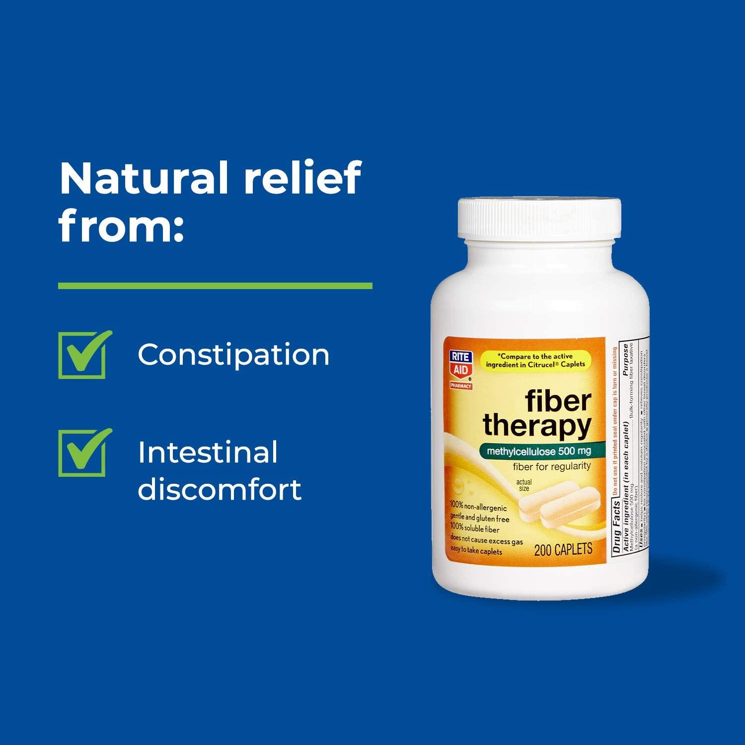 Rite Aid Fiber Therapy 500mg Soluble Fiber Supplement 200 Caplets Constipation Relief For