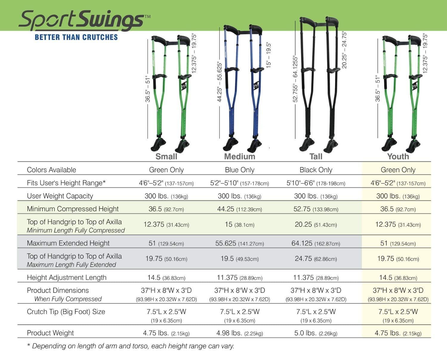 Dynamo Sport Swings Lightweight Crutches for Recovery 4'6-5'2 Small ...