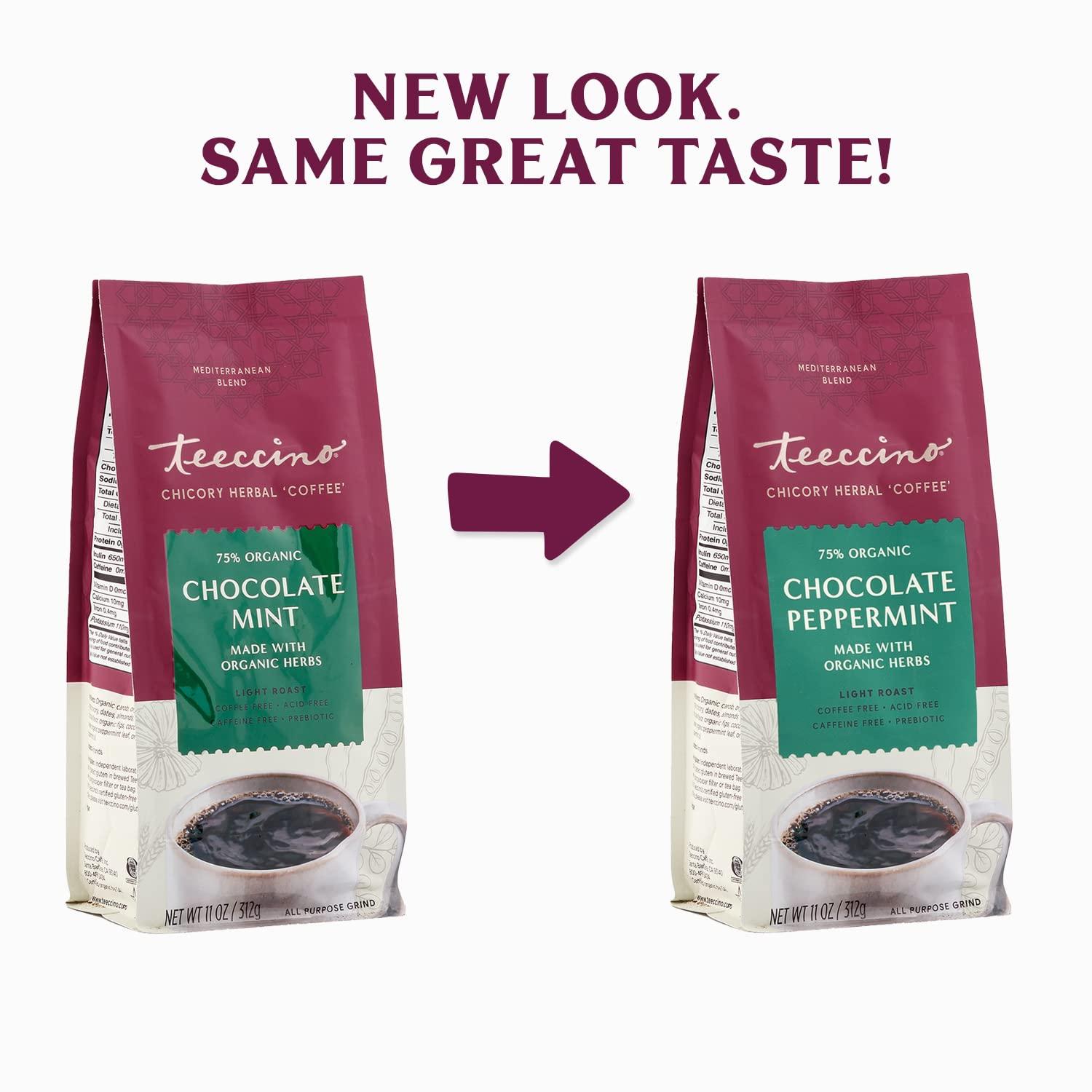 Teeccino Chocolate Peppermint Ground Herbal Coffee - Prebiotic ...