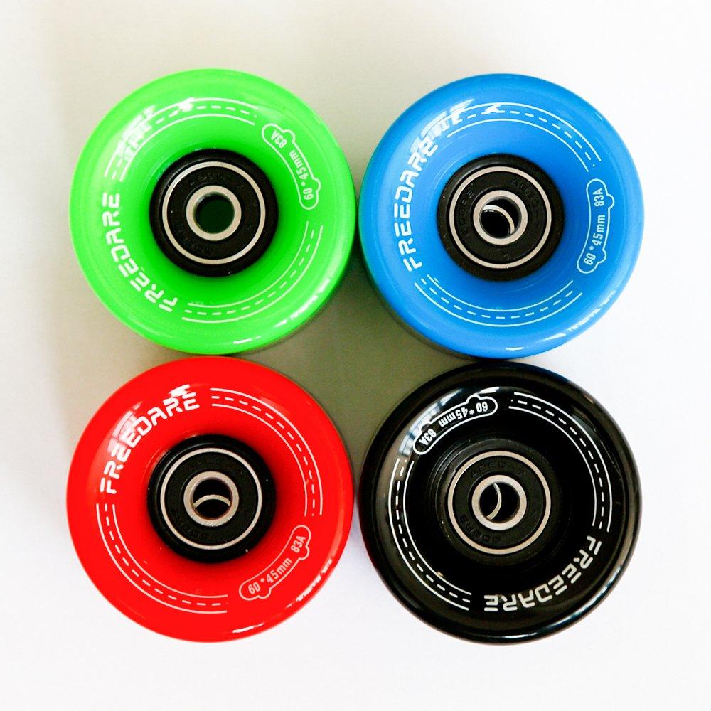 FREEDARE Skateboard Wheels 60mm 83a with Bearings & Spacers - Cruiser ...