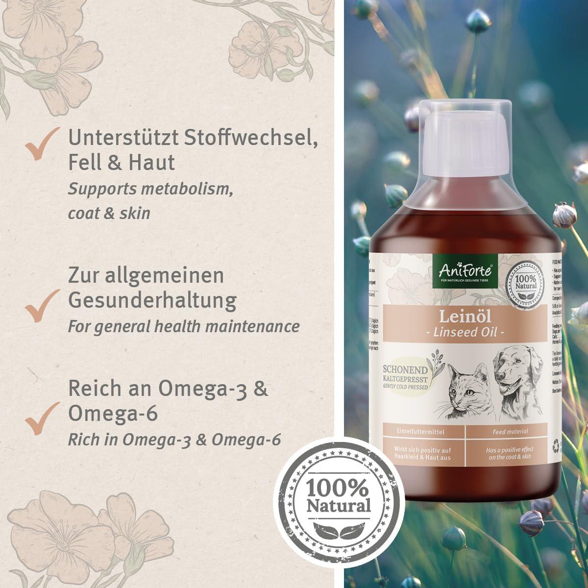 AniForte Linseed Oil for Dogs & Cats 500ml - Cold-Pressed Omega 3 & 6 ...