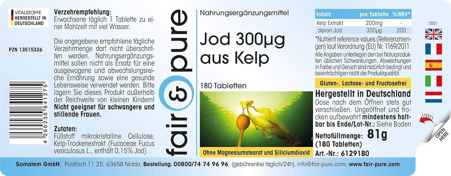 Fair & Pure Iodine 300mcg - Vegan Kelp Extract Natural High Dosage ...