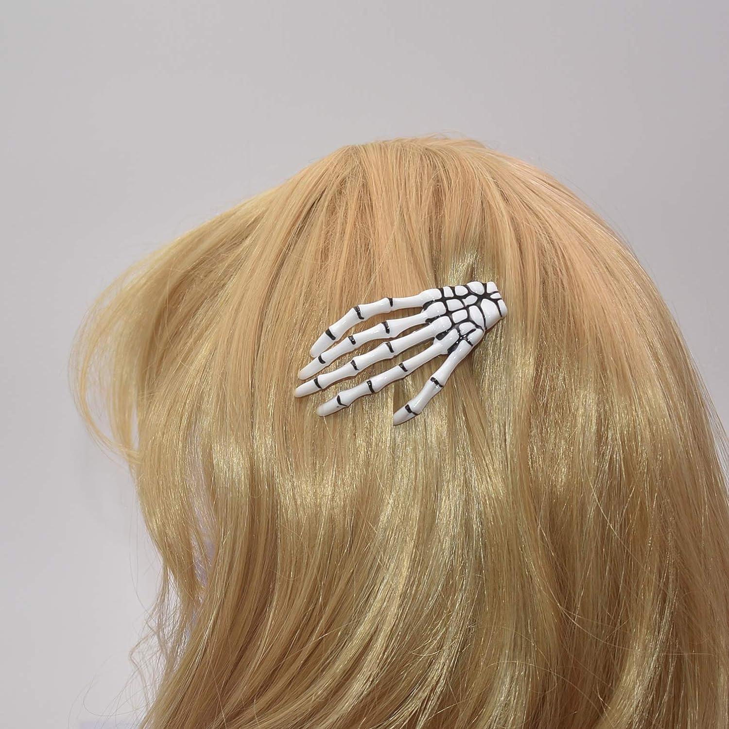 5 Pairs White & Black Skeleton Hands Hair Clips - Halloween Party ...