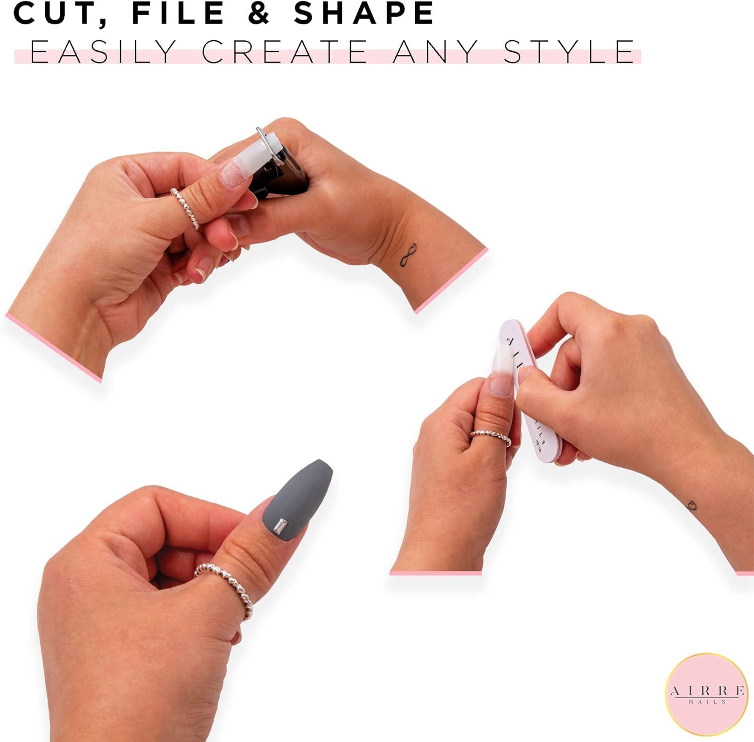 500 AIRRE Pro Acrylic Nail Tips & 3 Files with Box - French Square Half ...