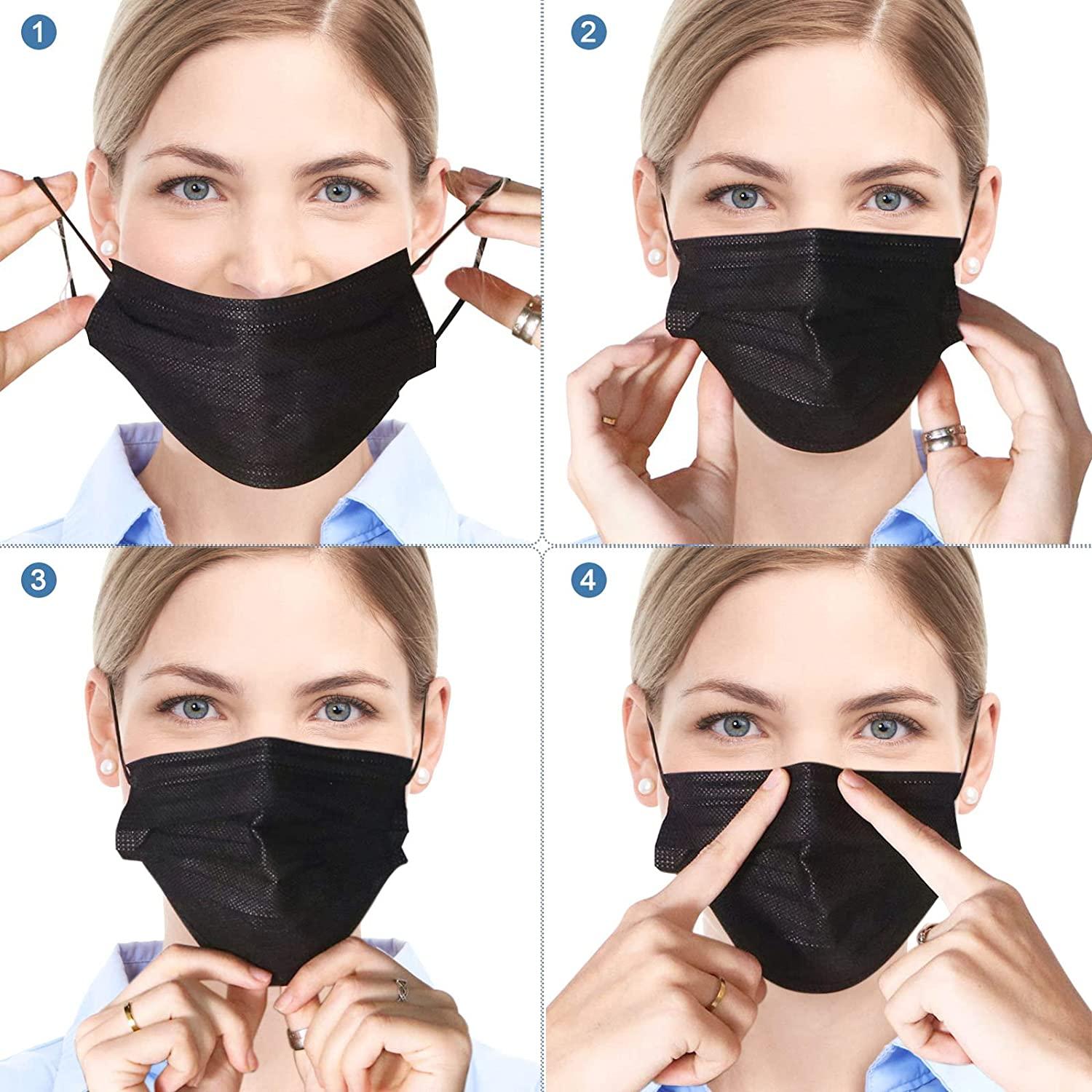 100 Pack Disposable Black Face Masks - Comfortable Ear Loops ...
