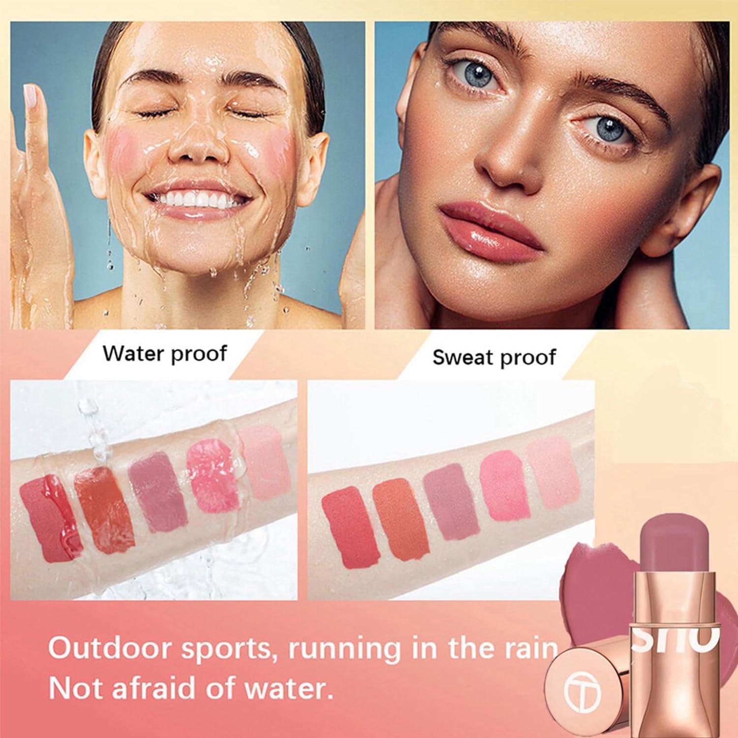 Waterproof Cream Blush Stick - Long-lasting 3-in-1 Multi-Use Blush for ...