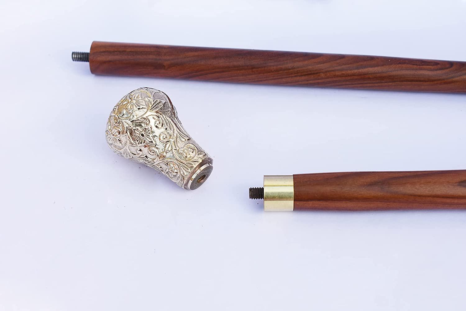 Medieval Replicas 37.4'' Brass Handle Walking Cane in Natural Wood ...