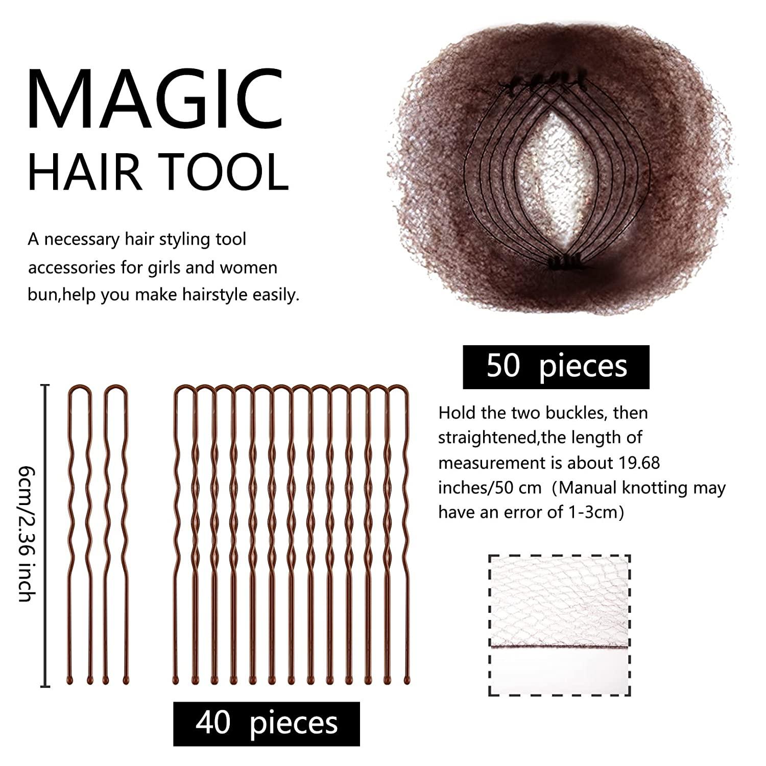 Invisible Hair Nets and U Shaped Pins Set - 50 Pieces with Individual ...