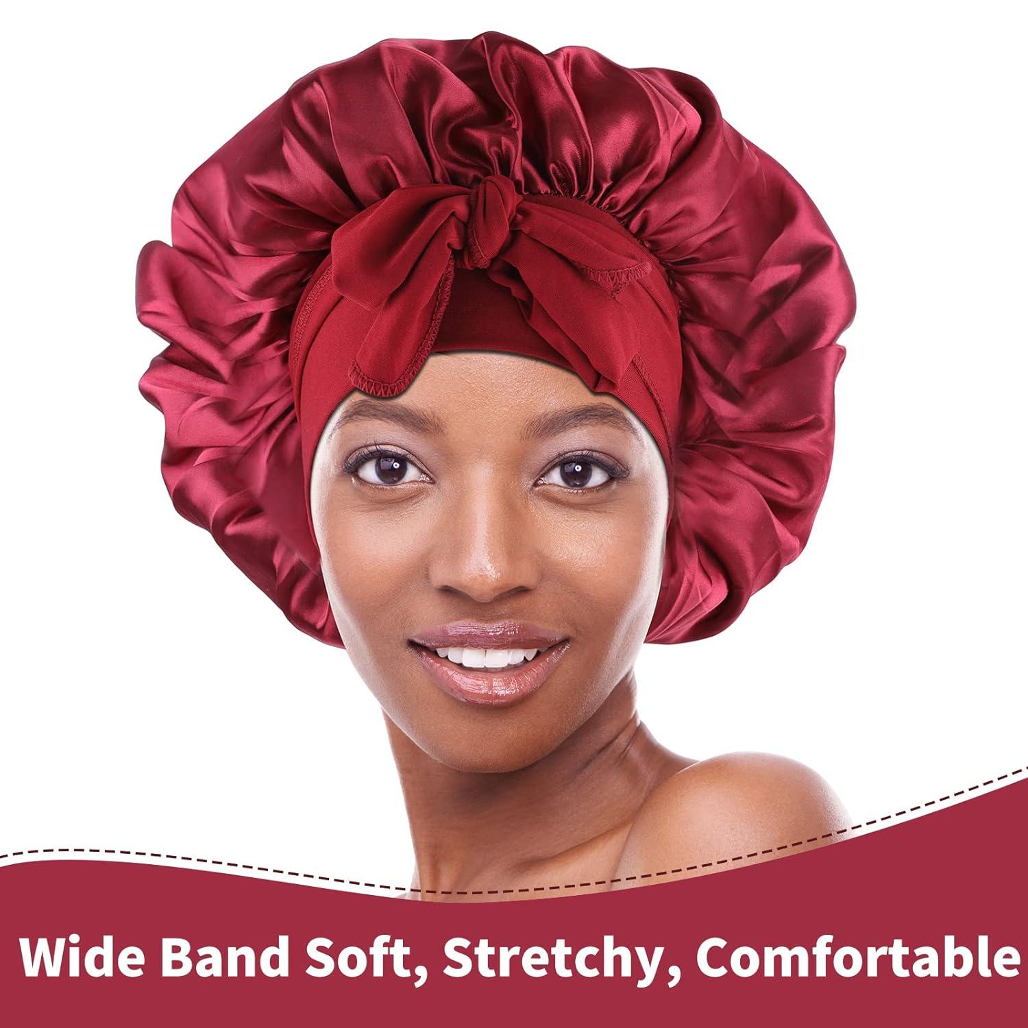 Silk Satin Bonnet Set for Black Women - 2 Pack Hair Bonnets for ...