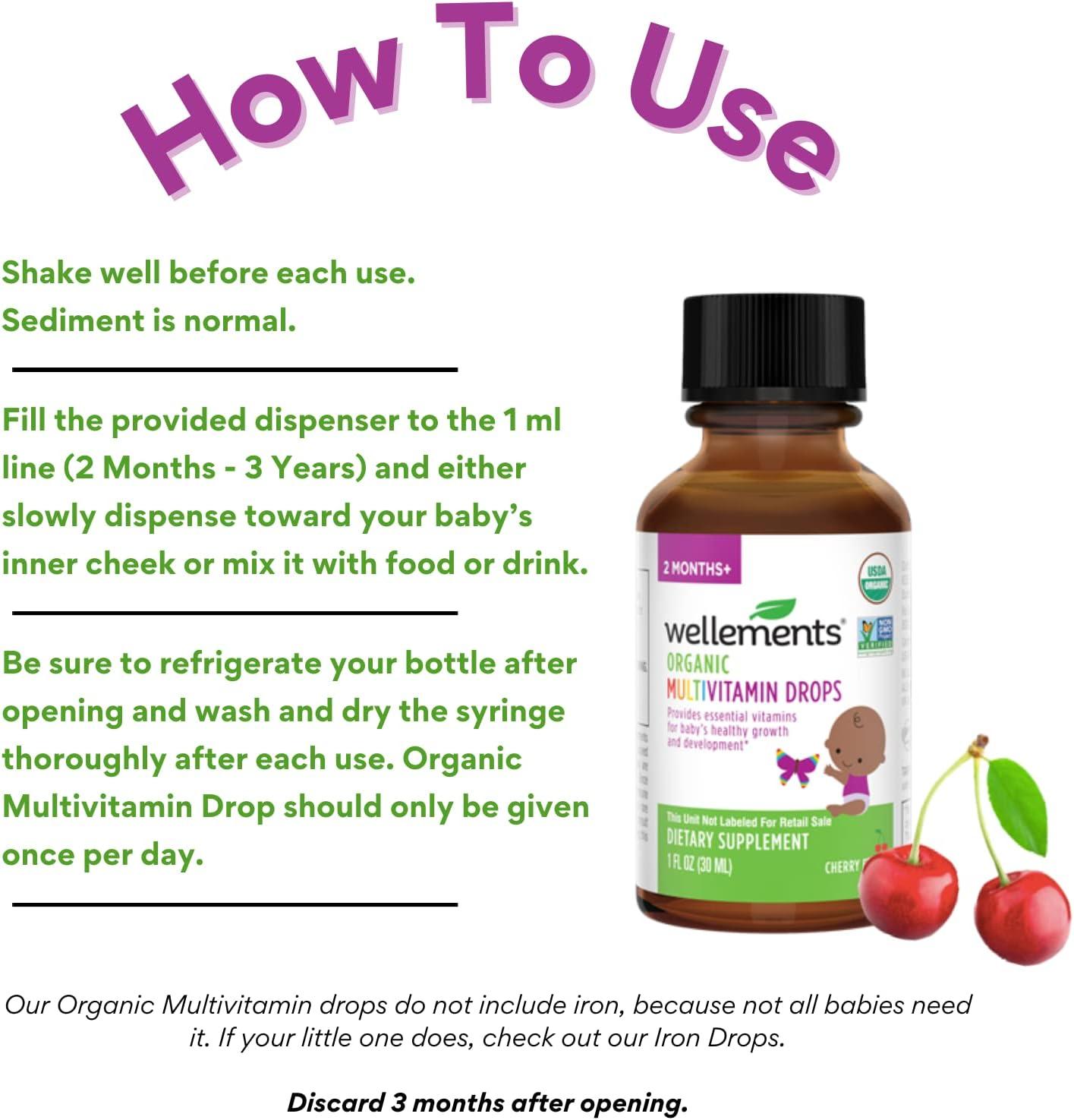 Organic Baby Multivitamin Drops | USDA Certified, Cherry Flavor | 1 Fl ...