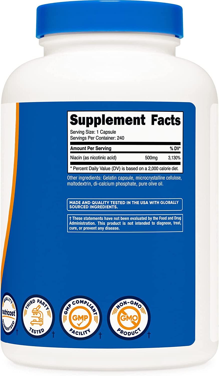 Nutricost Niacin (Vitamin B3) 500mg 240 Capsules - Flushing Formula, Non-GMO, Gluten Free - 240 ...