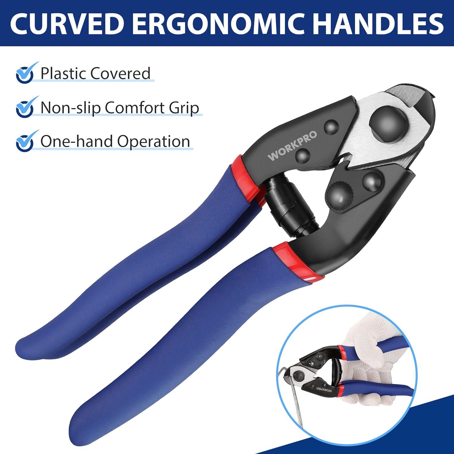 WORKPRO 190mm Wire Rope Cutter - Cr-V Steel Cable Cutter Tool for ...