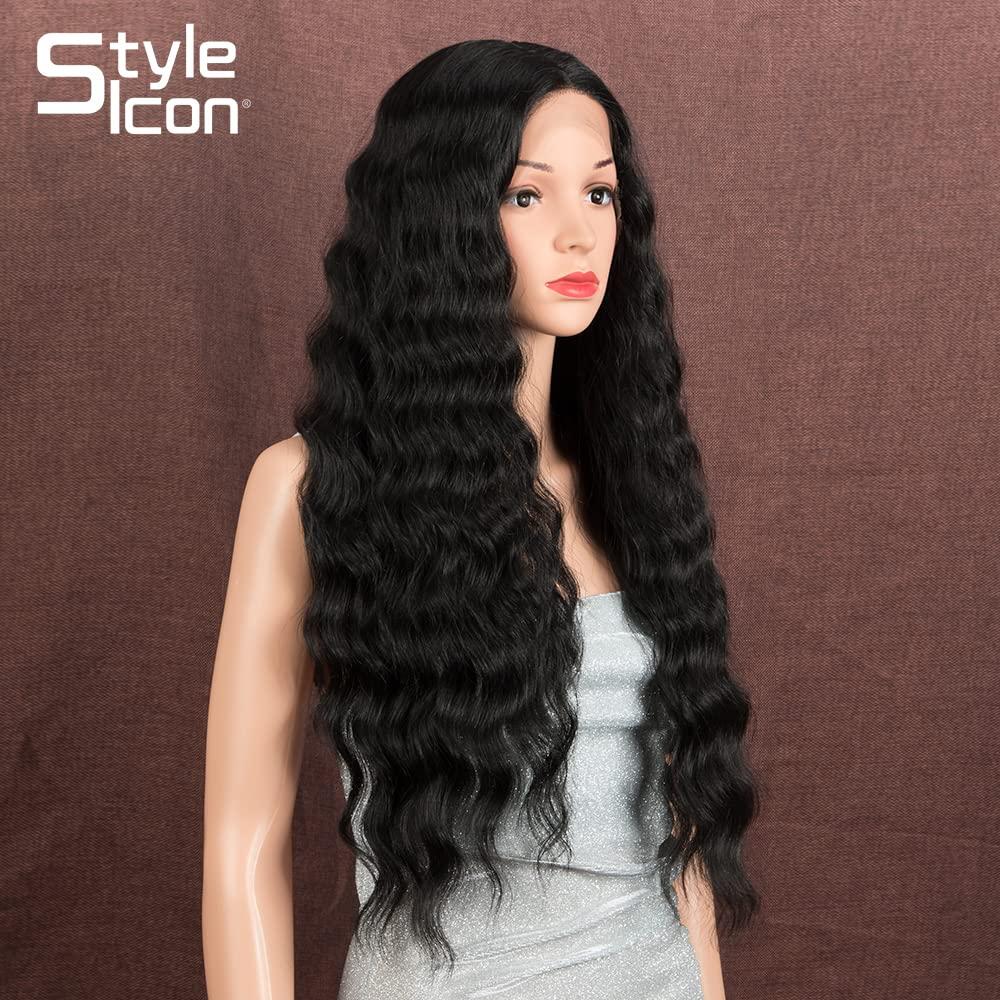 Shop Style Icon 71cm Lace Front Wig - Curly Wave Black Synthetic Fiber ...