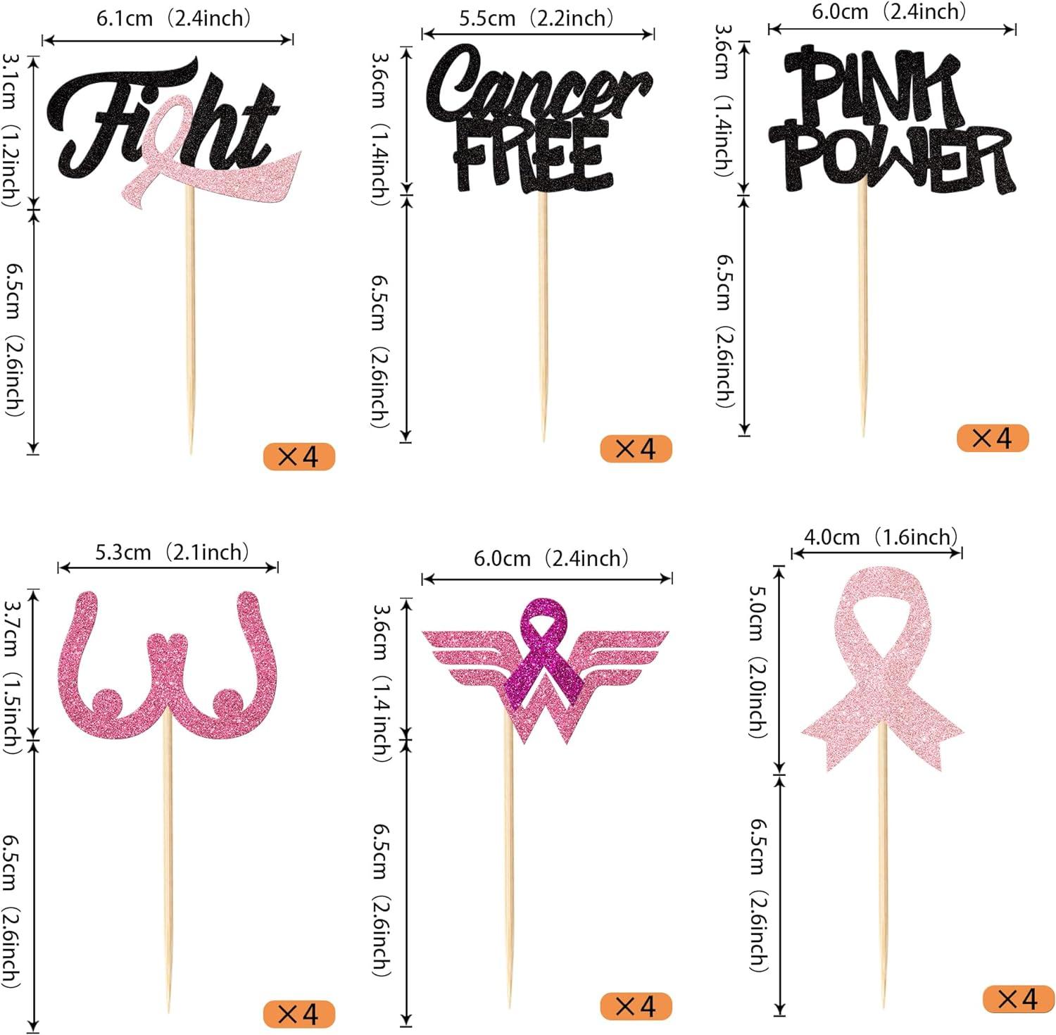 Rsstarxi 24 Pack Breast Cancer Awareness Cupcake Toppers Glitter Pink ...