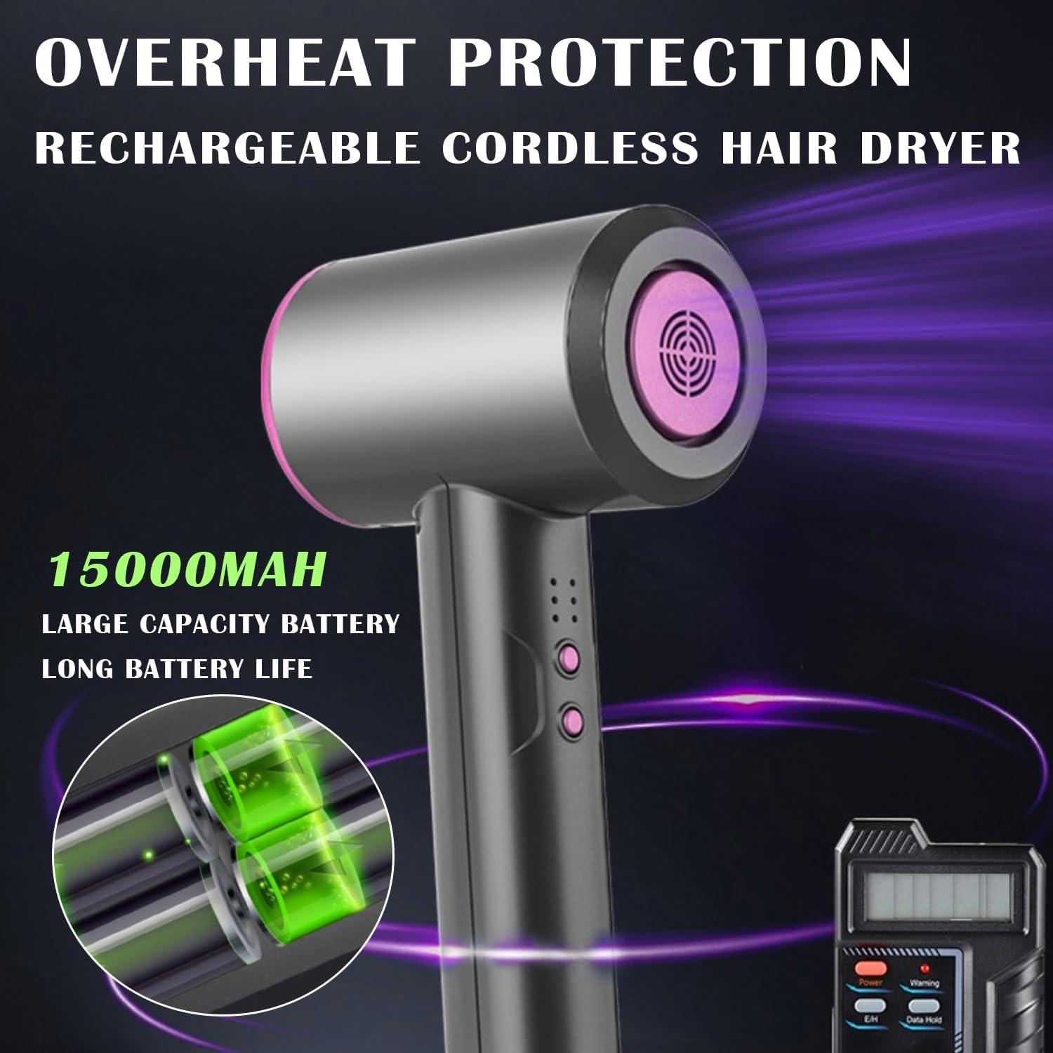 Rechargeable Travel Cordless Hair Dryer Portable Hairdryer with Narrow ...