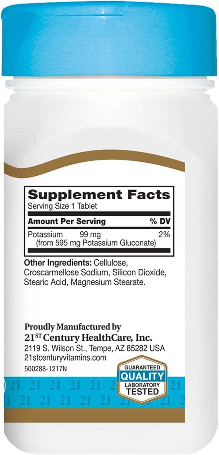 Potassium 99mg Supplement - 110 Tablets for Essential Electrolyte ...