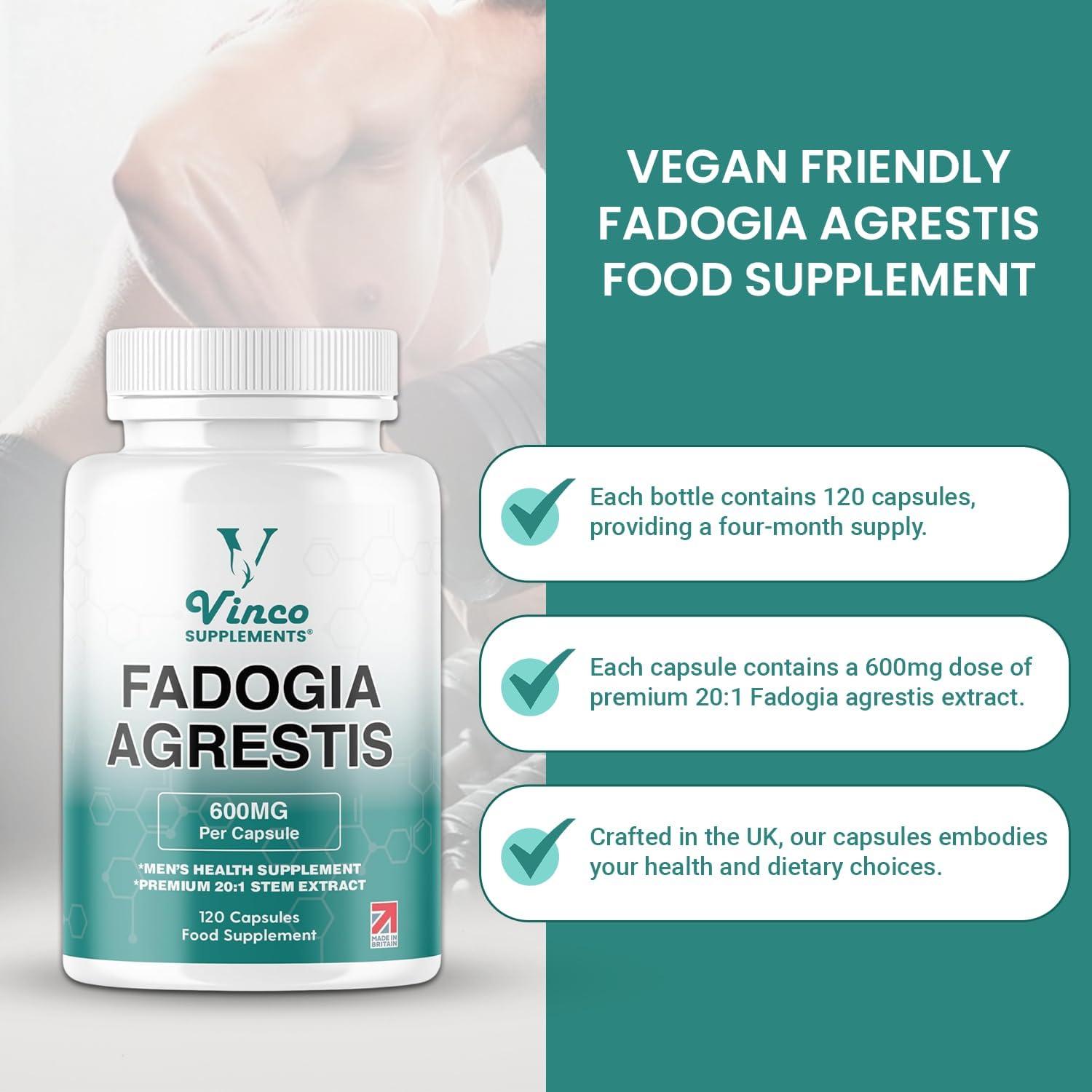 Vinco Fadogia Agrestis Capsules 600mg Premium 20:1 Stem Fadogia ...