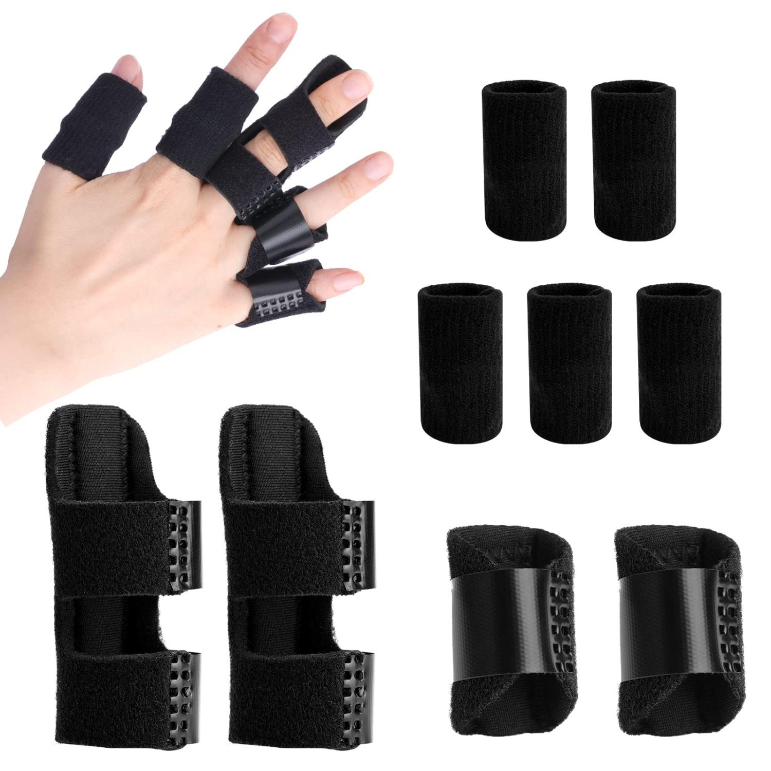 AIEX Finger Splint Set - 4 Trigger Finger Splints + 5 Finger Sleeves ...